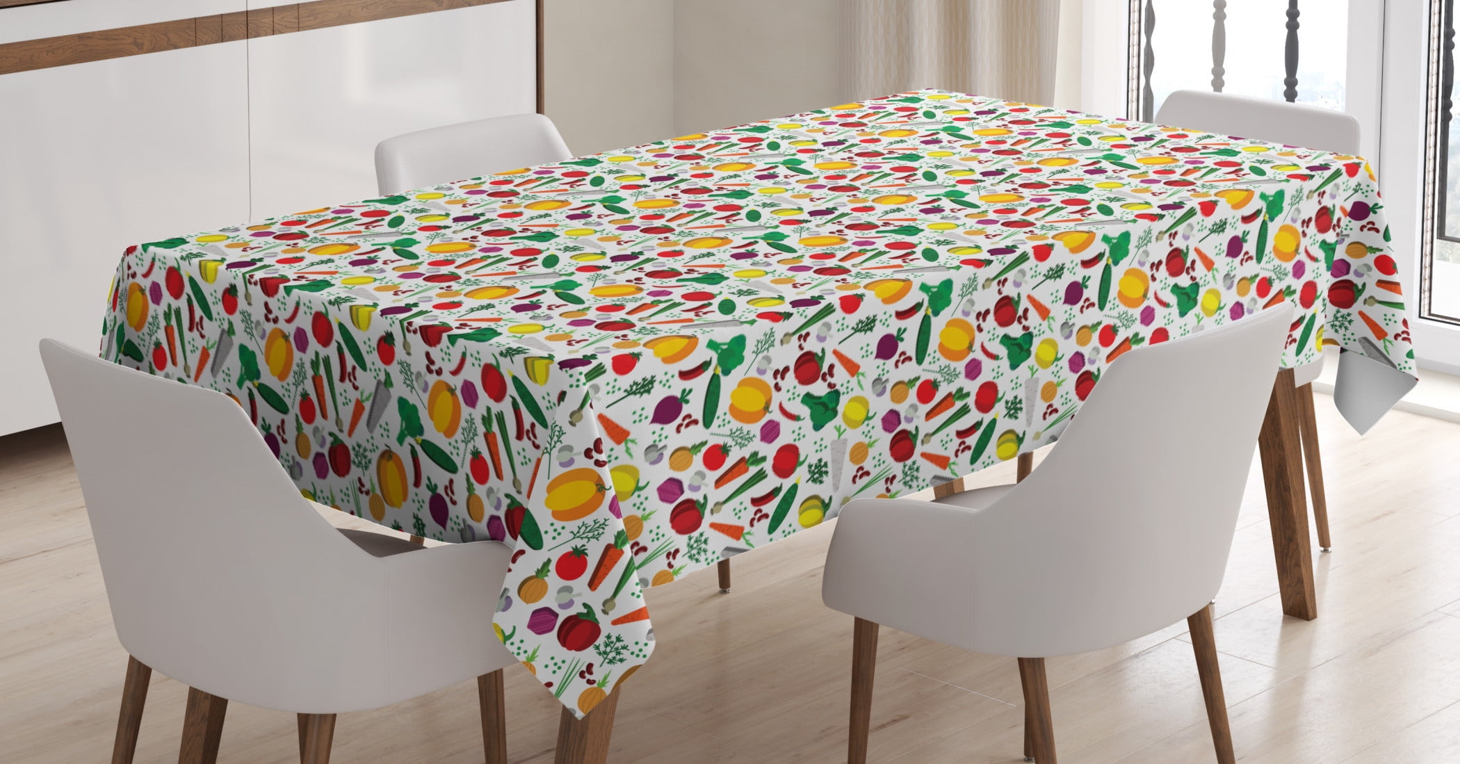 Ambesonne Colorful Tablecloth Rectangular Table Cover, Vegetarian Food ...
