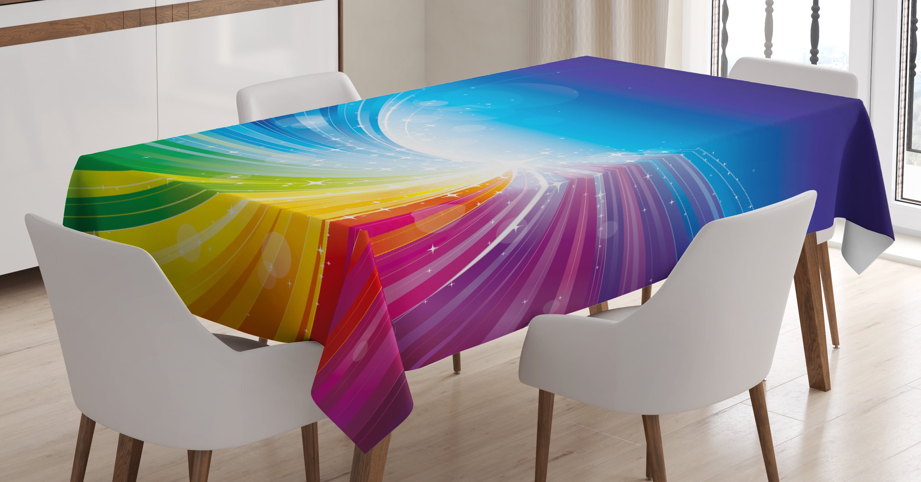 Ambesonne Colorful Tablecloth Rectangular Table Cover, Wavy Funky Pop ...
