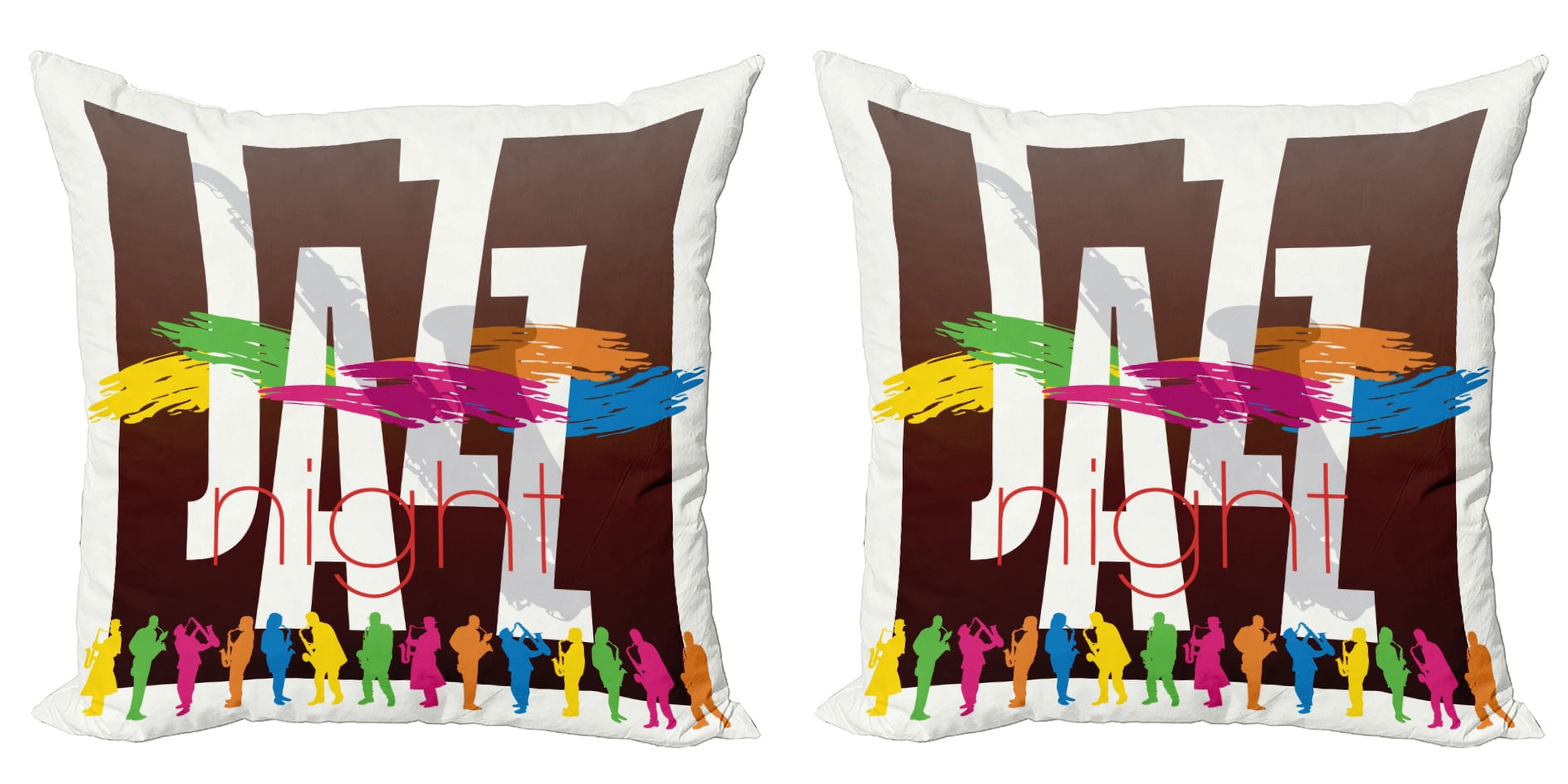 Ambesonne Colorful Throw Pillow Cover 2 Pack, Jazz Performers Retro, 24 ...