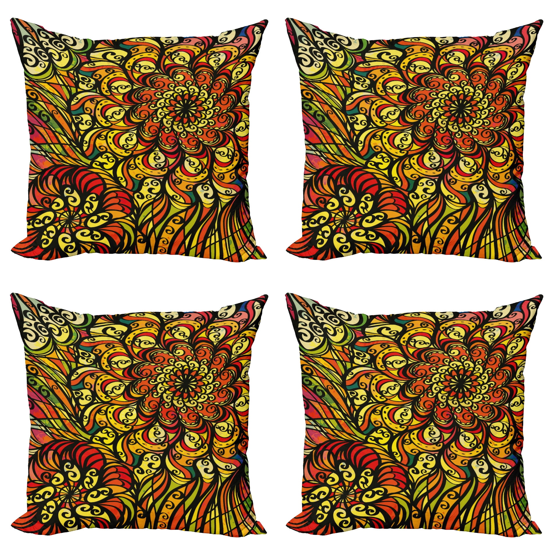 Ambesonne Colorful Throw Pillow Cover 4 Pack, Abstract Curly Floral, 16 ...