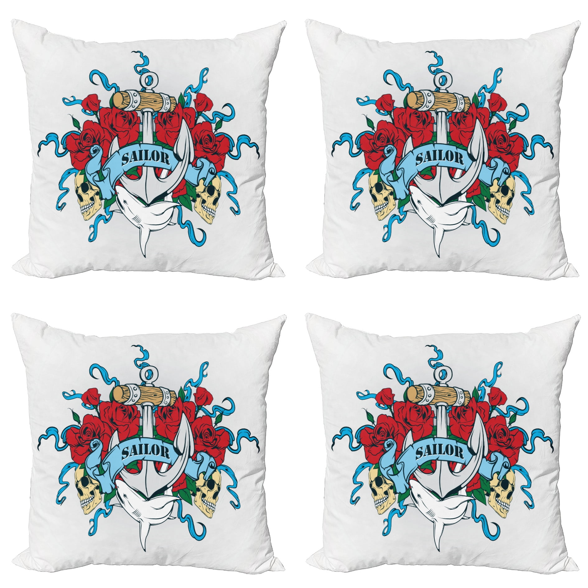 Ambesonne Colorful Throw Pillow Cover 4 Pack, Anchor Bones Skeleton, 16 ...