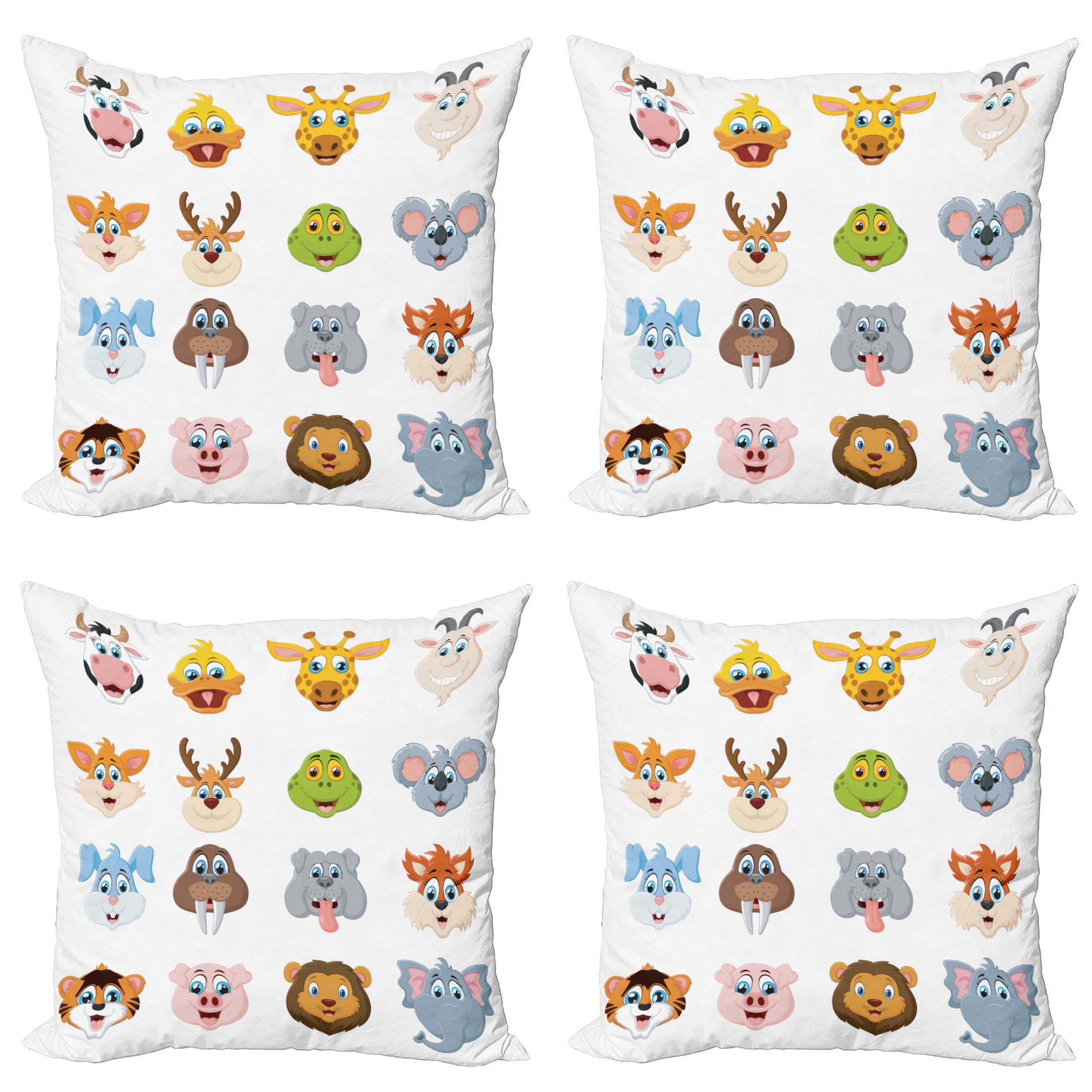 Ambesonne Colorful Throw Pillow Cover 4 Pack, Comic Koala Fox Faces, 20 ...