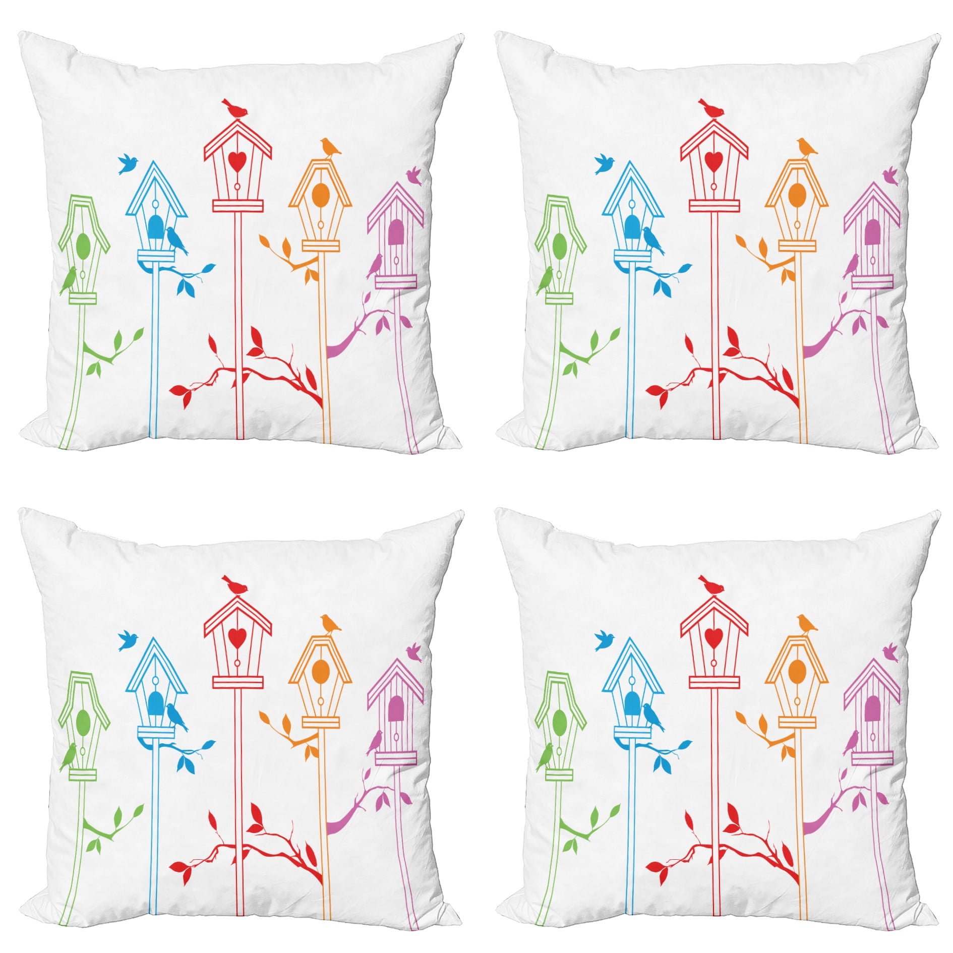 Ambesonne Colorful Throw Pillow Cover 4 Pack, Flying Bird Nest Roof, 18 ...