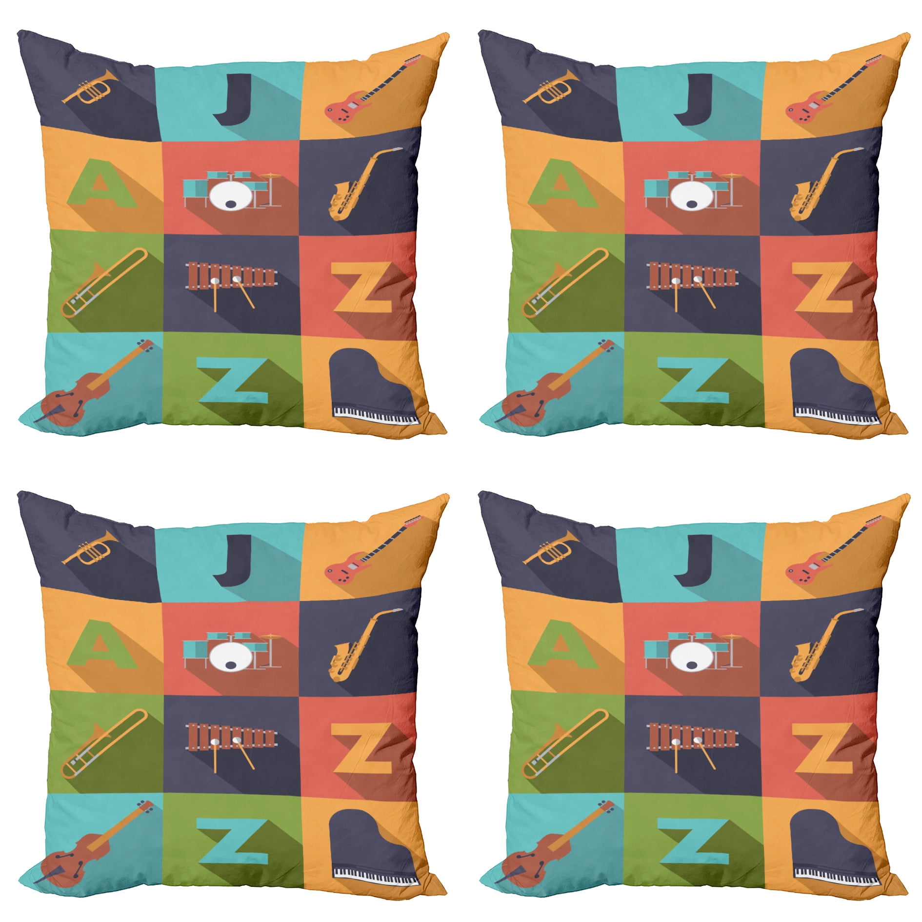 Ambesonne Colorful Throw Pillow Cover 4 Pack, Jazz Equipment Music, 20 ...