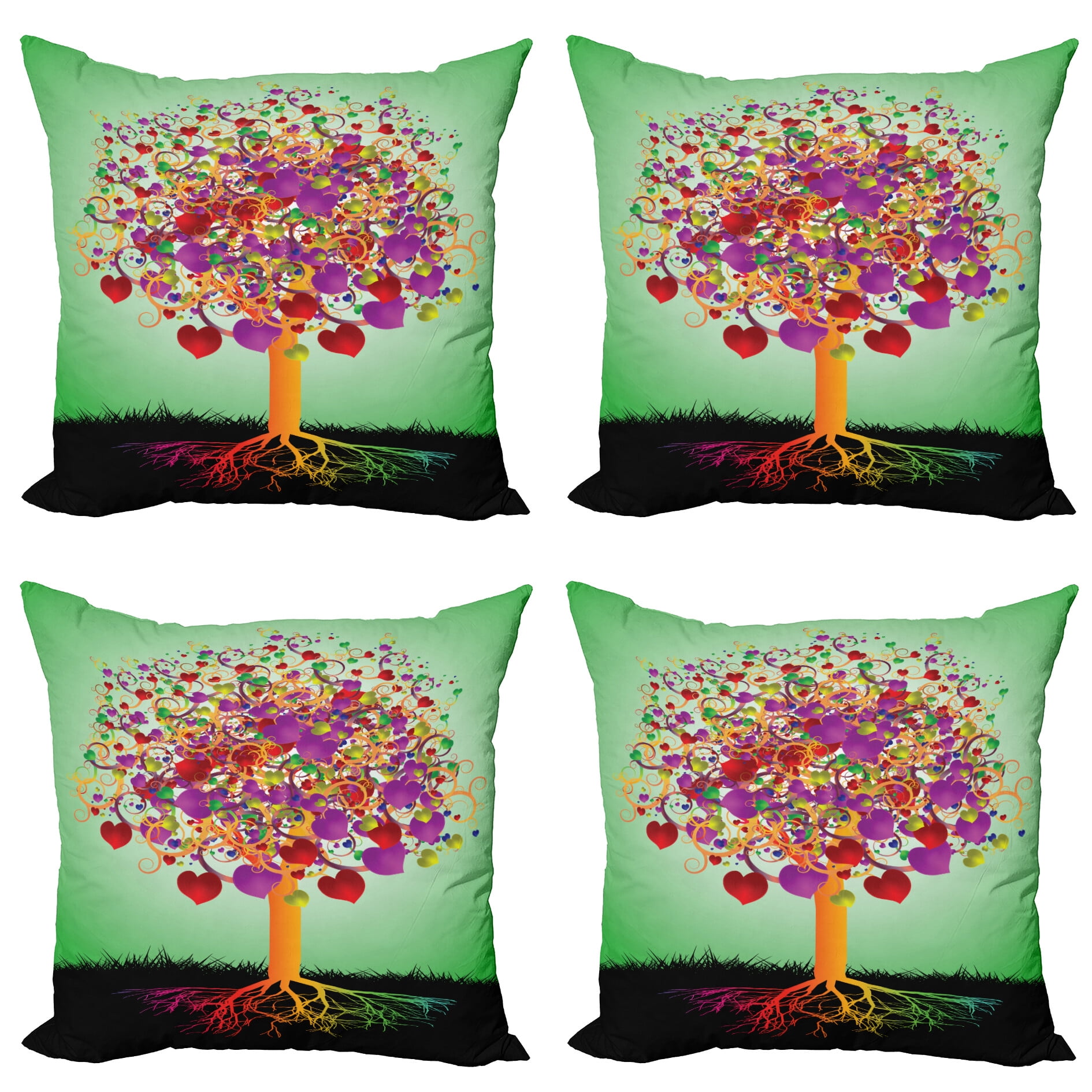 Ambesonne Colorful Throw Pillow Cover 4 Pack, Magic Love Tree Heart, 16 ...