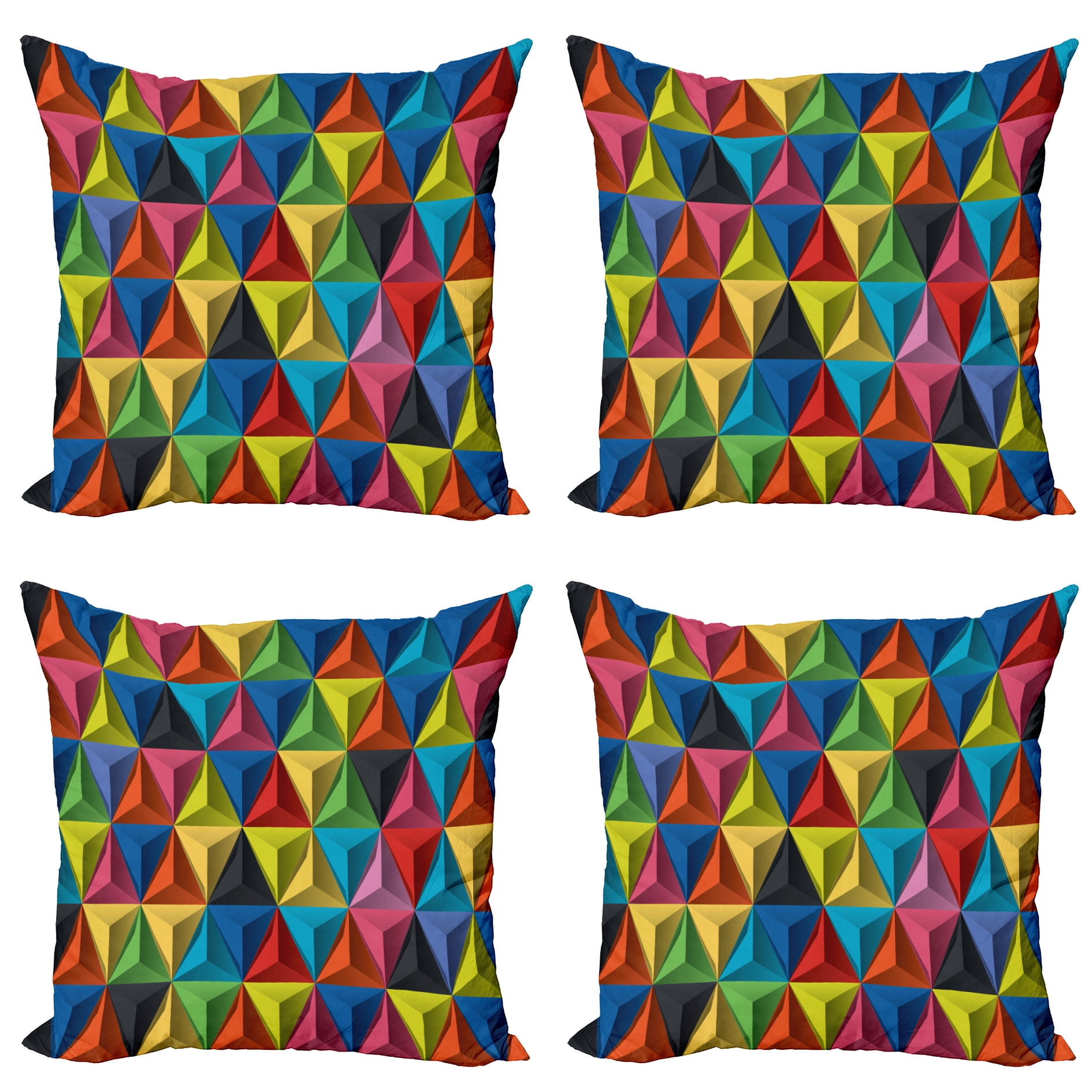 Ambesonne Colorful Throw Pillow Cover 4 Pack, Pyramid Forms Modern, 18 ...