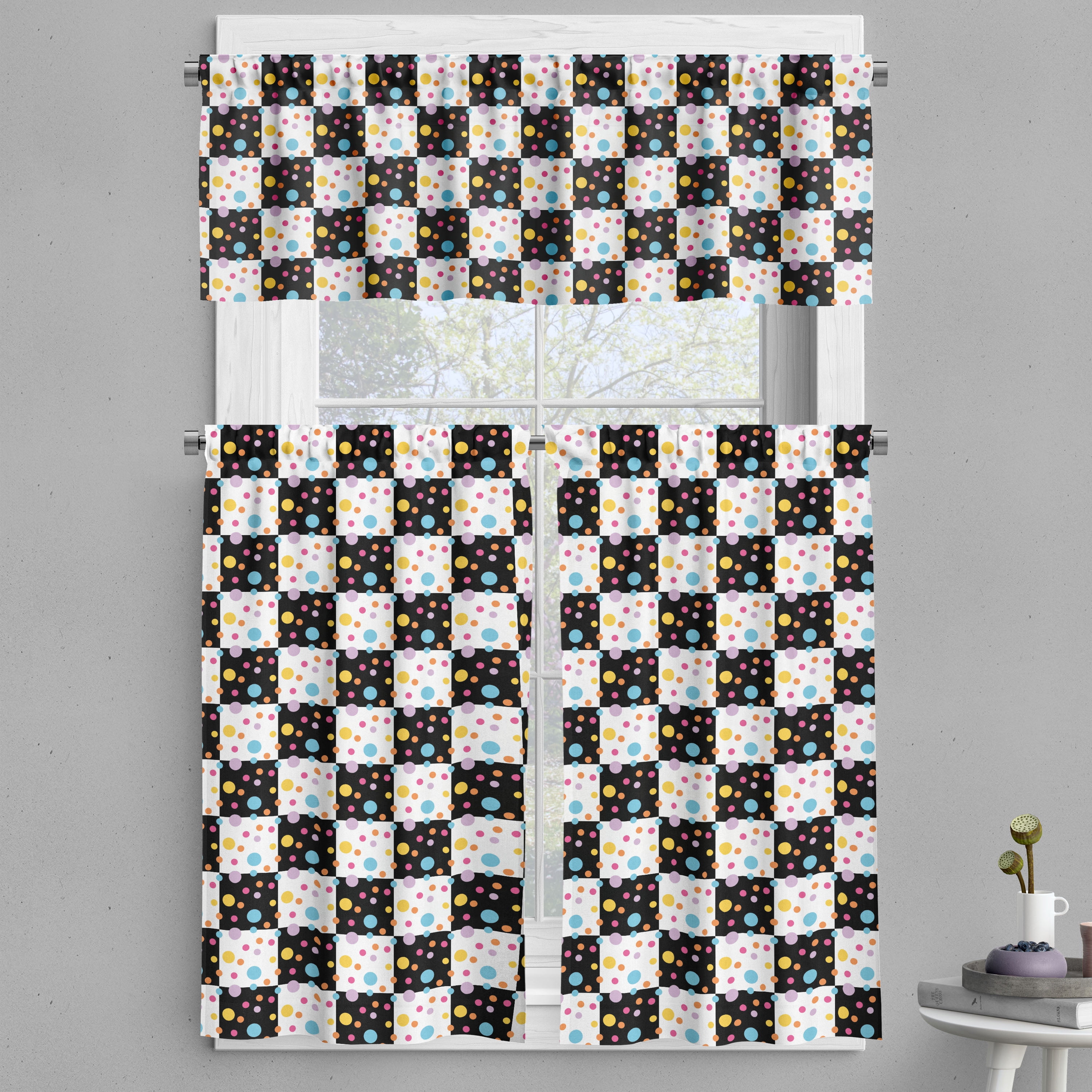 Ambesonne Colorful Valance & Curtain, Checkered Dotted Tile, 55"x36 ...