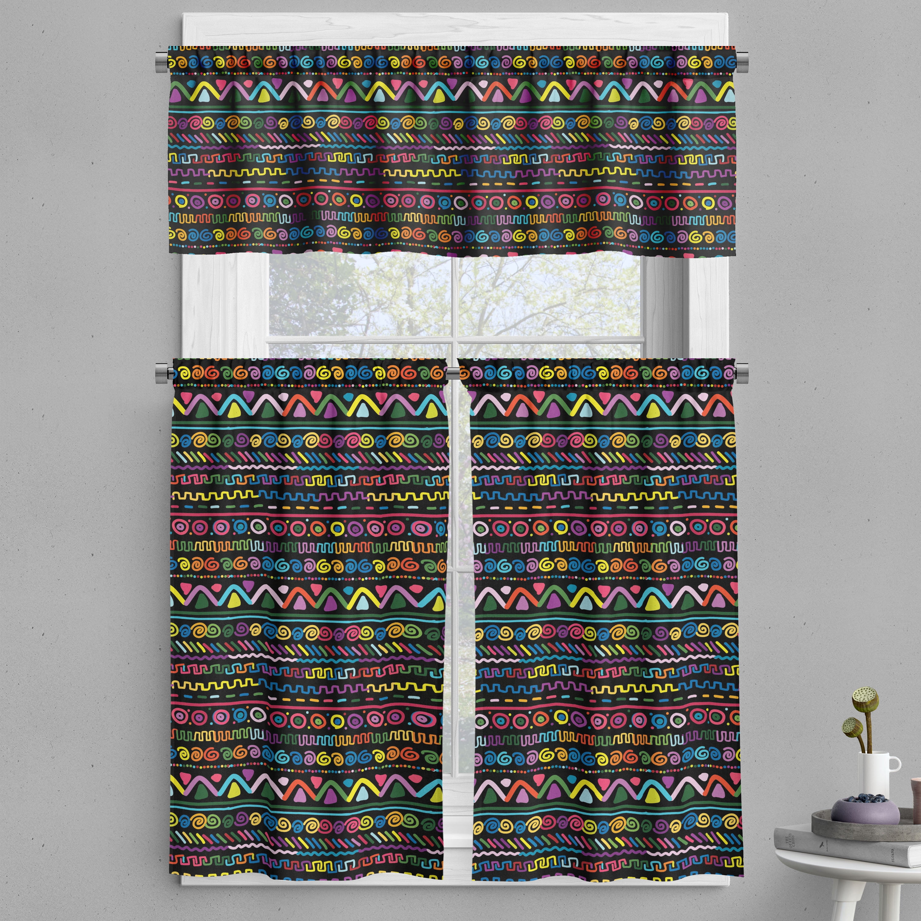 Ambesonne Colorful Valance & Curtain, Hand Drawn Art, 55"x24 ...