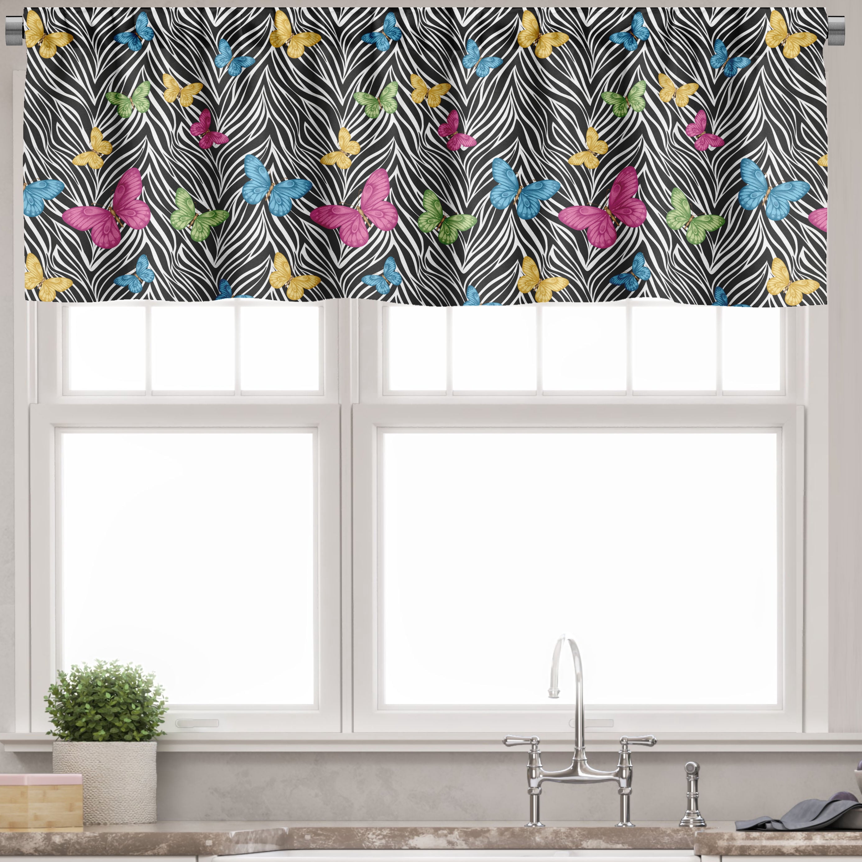 Ambesonne Colorful Valance Pack of 2, Butterflies on Zebra, 54"X18 ...