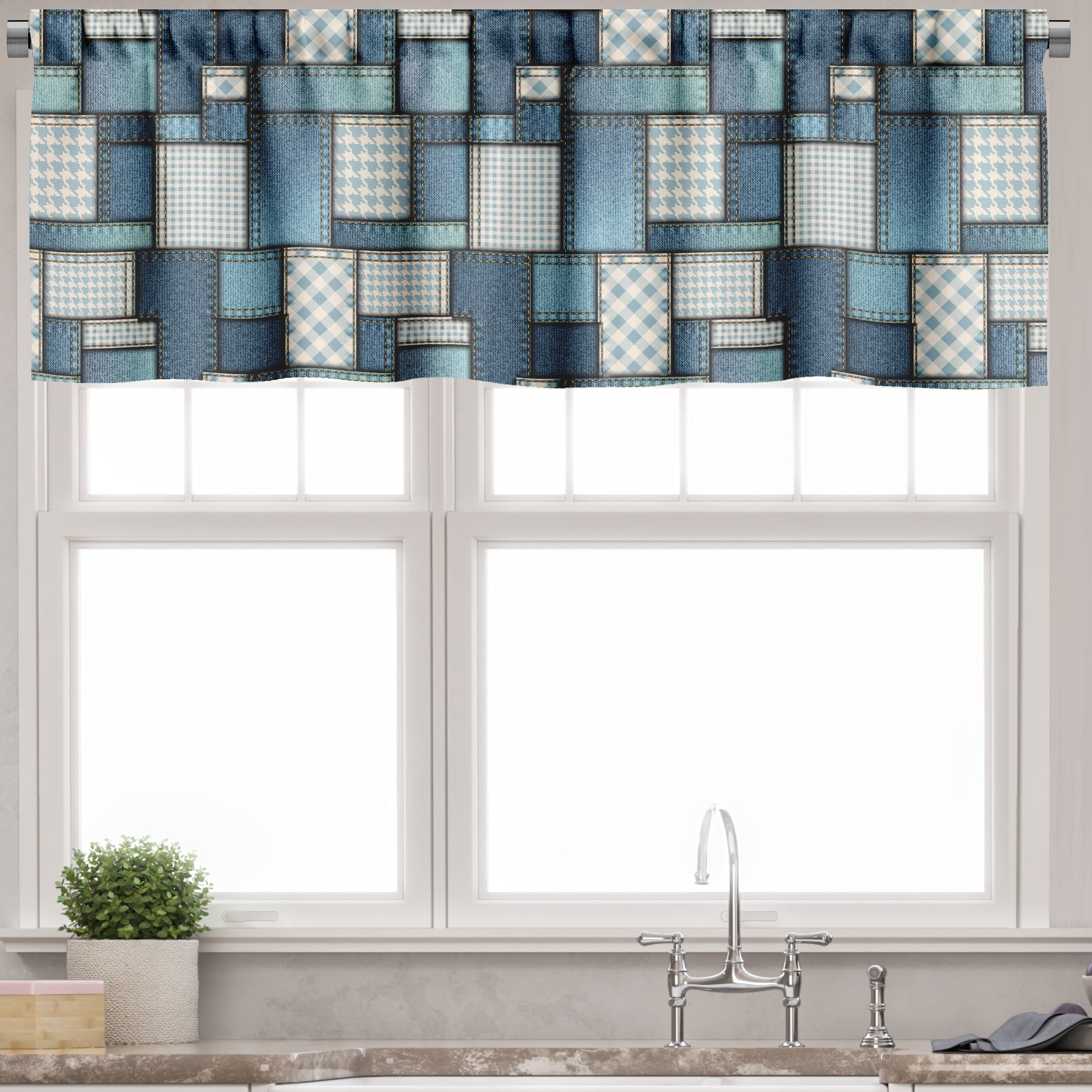 Ambesonne Colorful Valance Pack of 2, Denim Sewings, 54"X12", Pale Blue ...