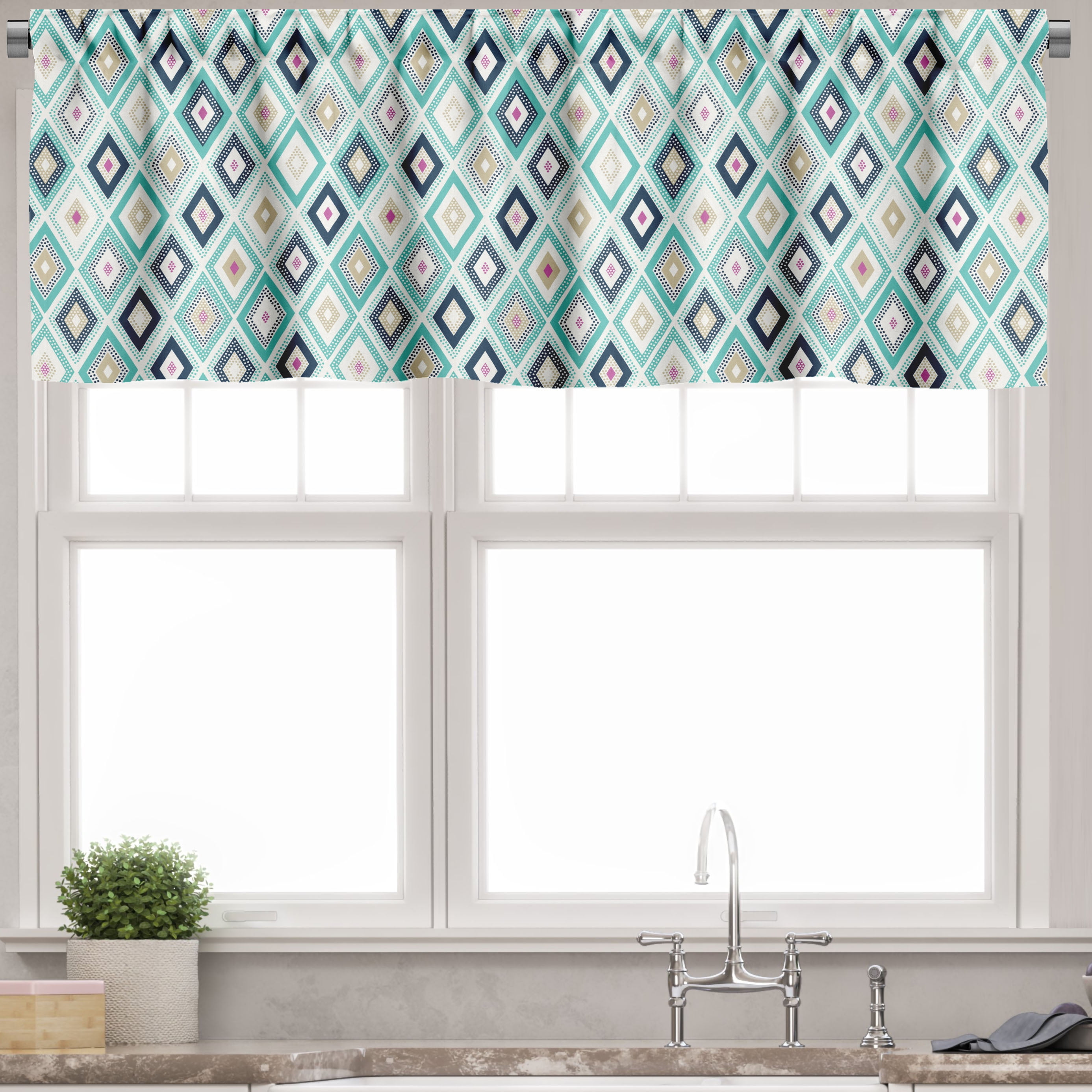 Ambesonne Colorful Valance Pack of 2, Dots Rhombus Diamond, 54"X18 ...