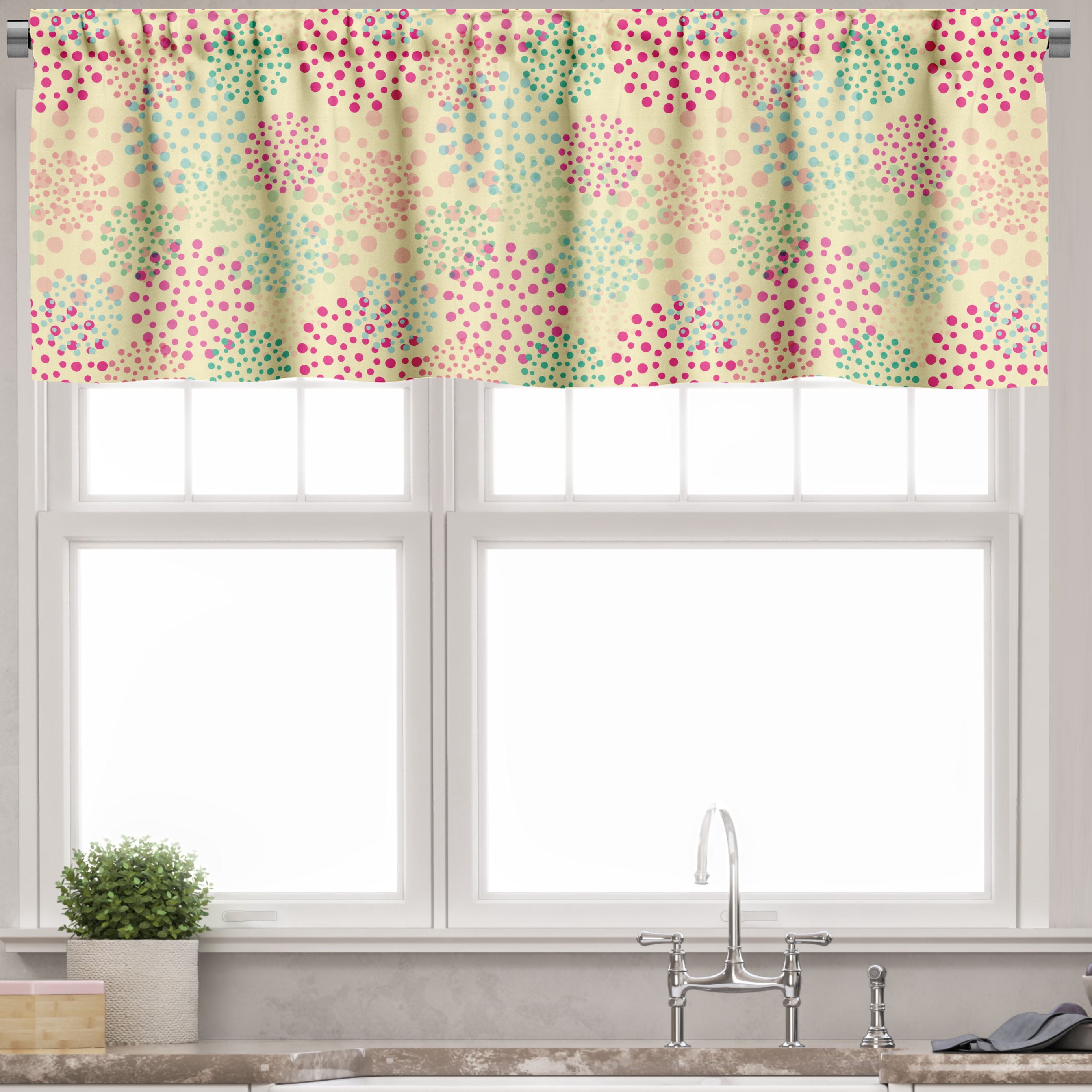 Ambesonne Colorful Valance Pack of 2, Flowers Polka Dots, 54"X12 ...