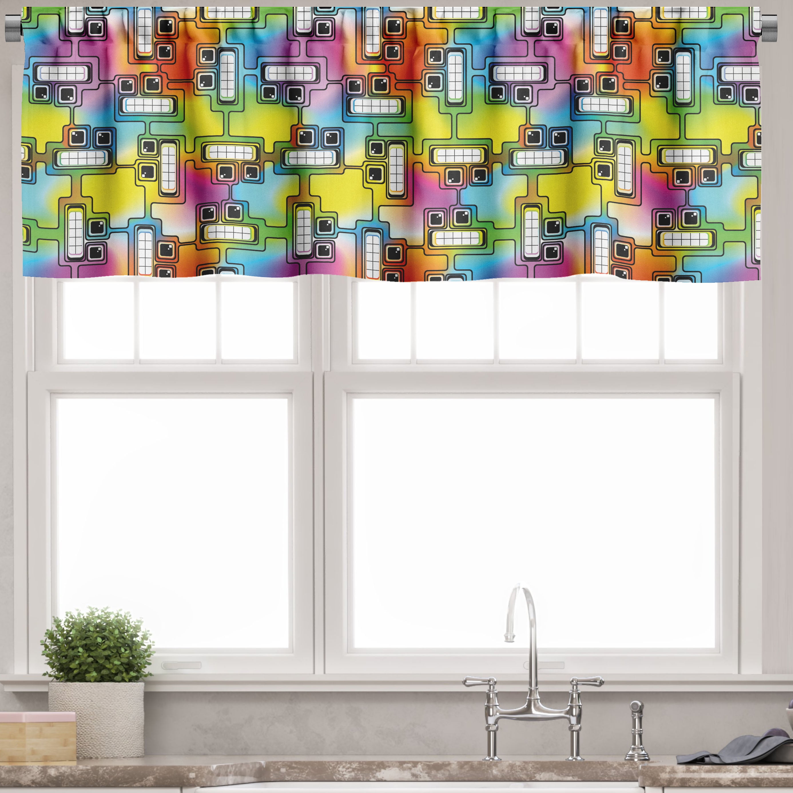 Ambesonne Colorful Valance Pack of 2, Fun Characters Pattern, 54"X18 ...