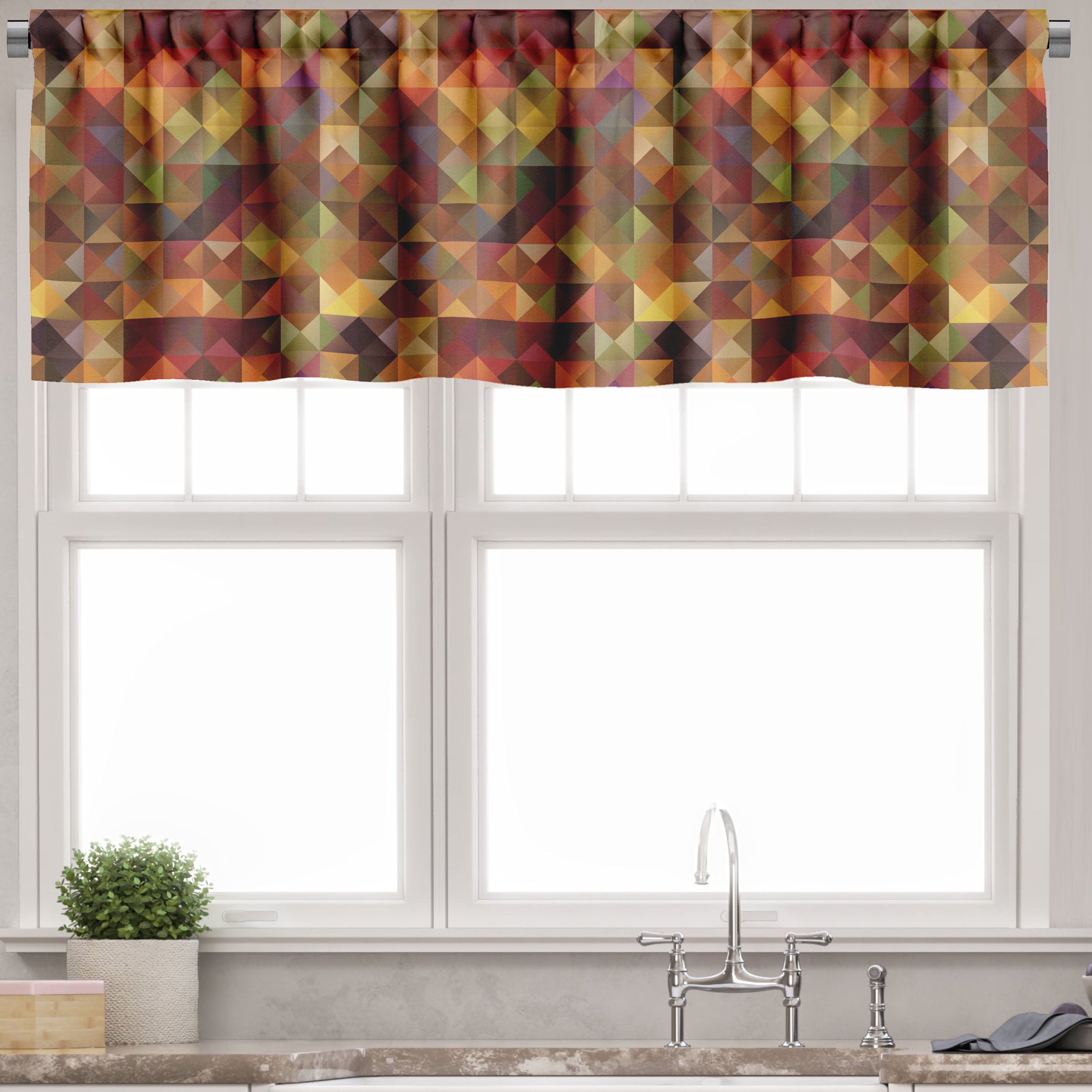 Ambesonne Colorful Valance Pack of 2, Grid Mosaic Geometric, 54"X18 ...