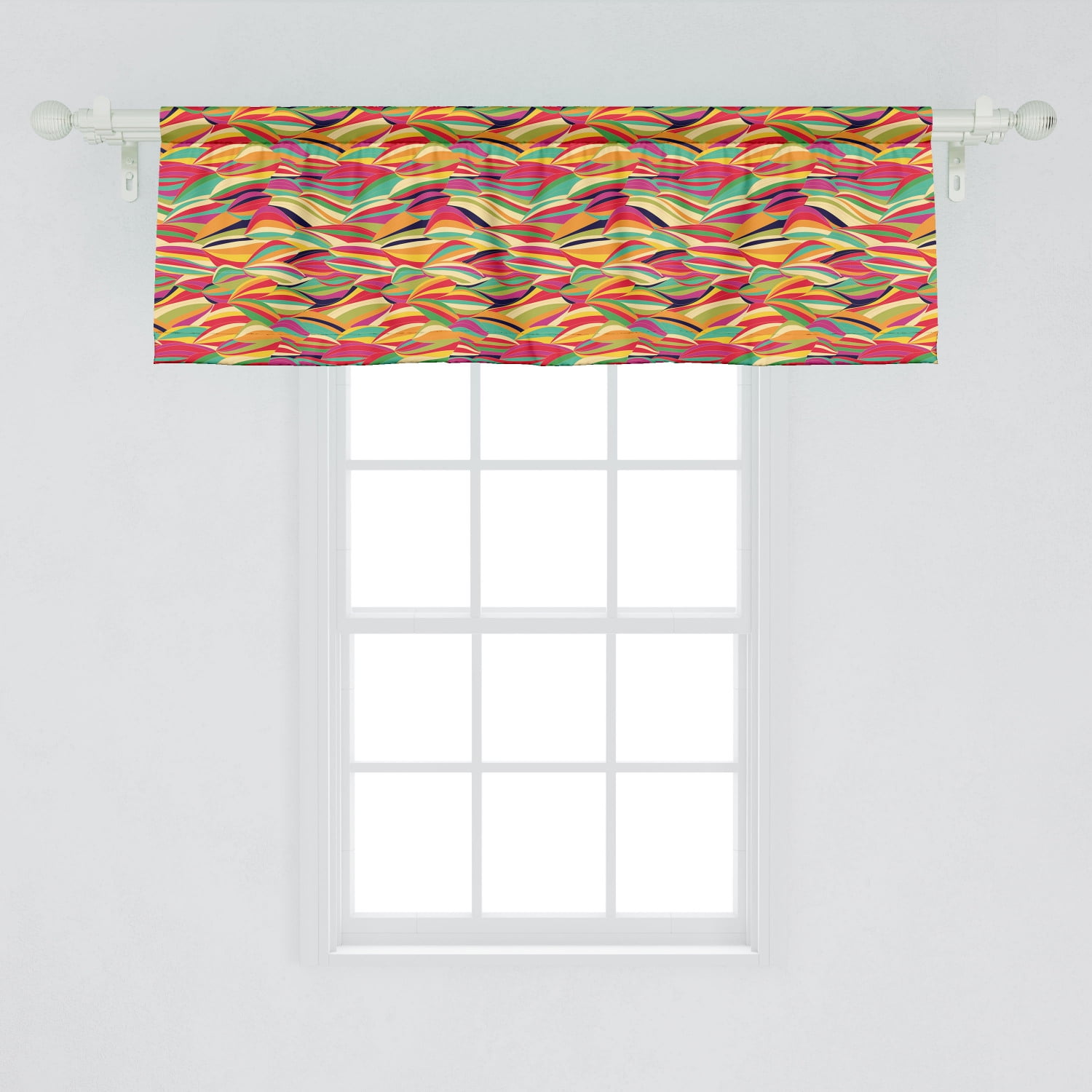 Ambesonne Colorful Window Valance Abstract Leaf Like Shapes In Motley