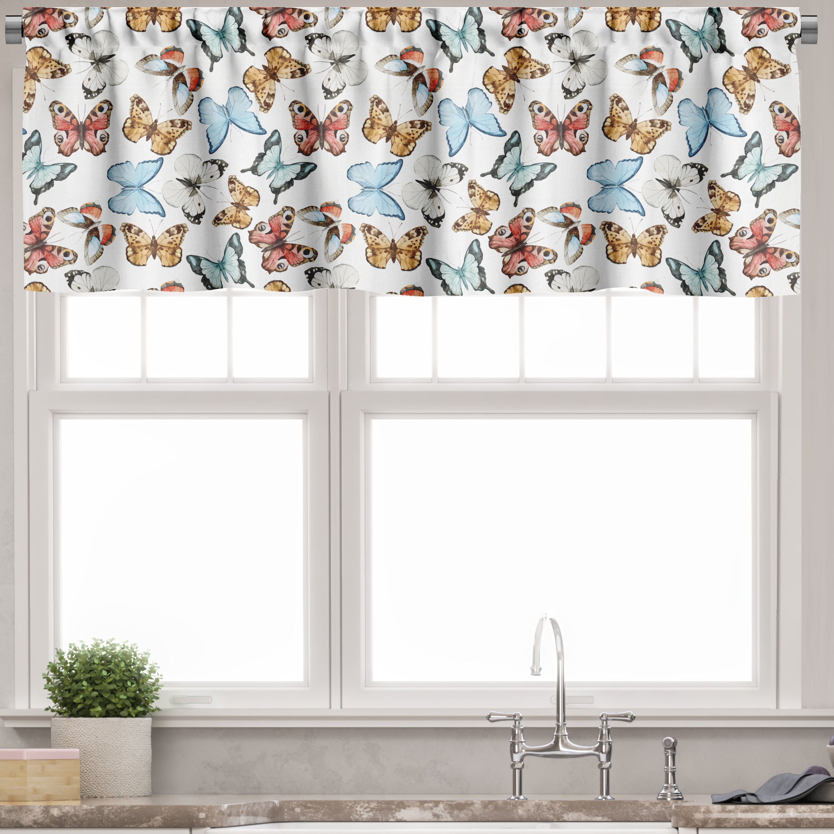 Ambesonne Colorful Window Valance, Bohemian Butterflies, 54" X 18 ...