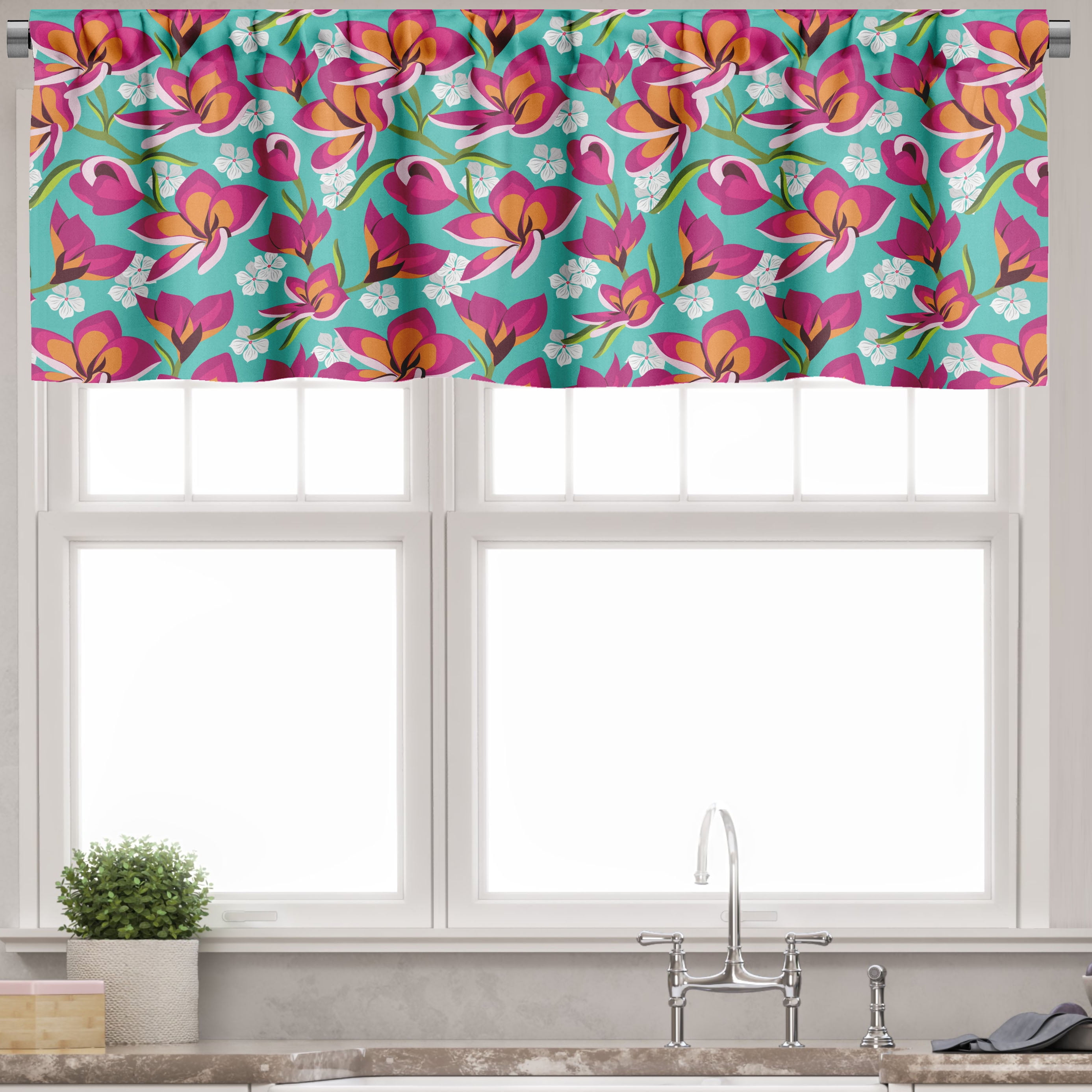 Ambesonne Colorful Window Valance Botanic Spring Pattern 54 X 18