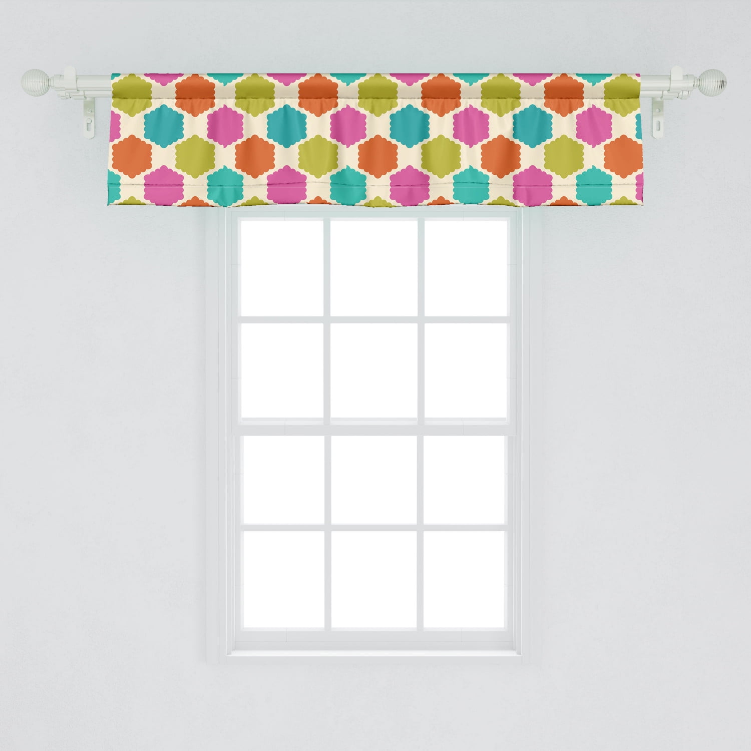 Ambesonne Colorful Window Valance, Geometric Arrangement with Oval ...