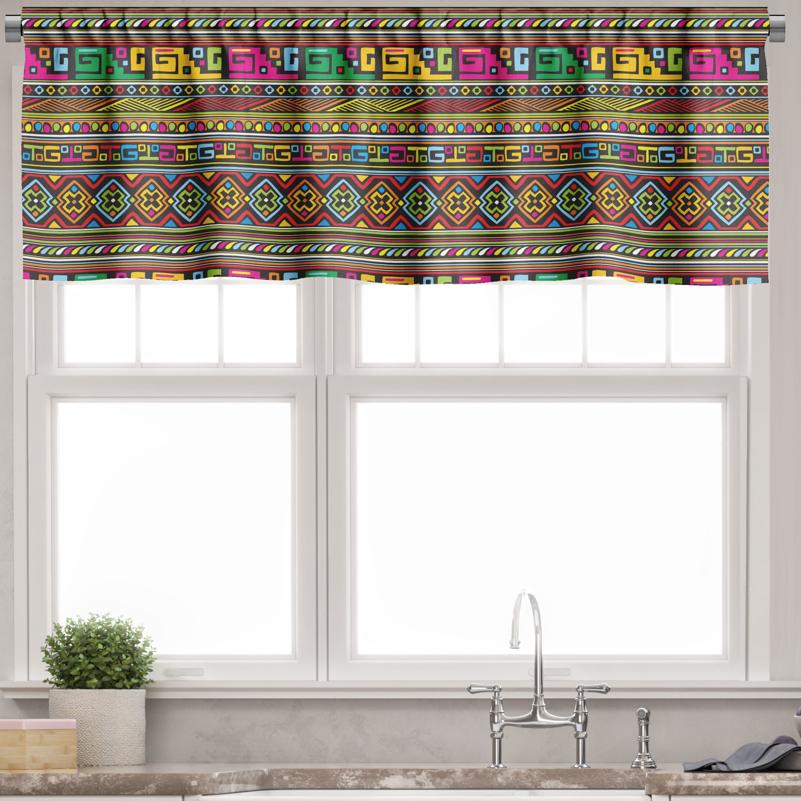 Ambesonne Colorful Window Valance Geometric Modern Tones 54 X 18