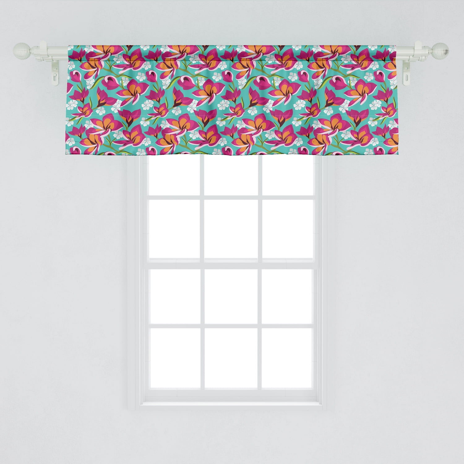 Ambesonne Colorful Window Valance Hand Drawn Floral Composition With