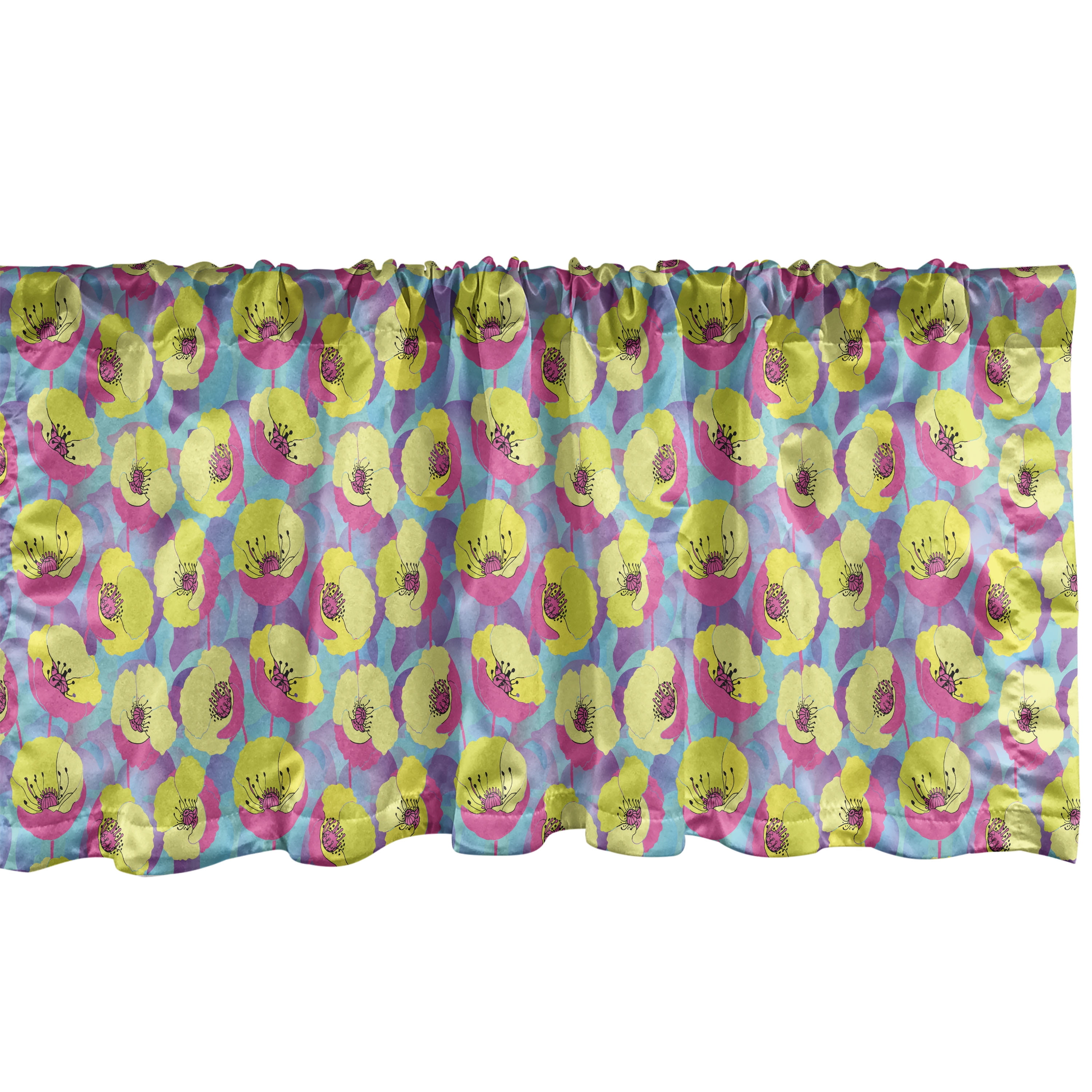 Ambesonne Colorful Window Valance, Neon Colored Poppy Flowers, 42" x 18 ...