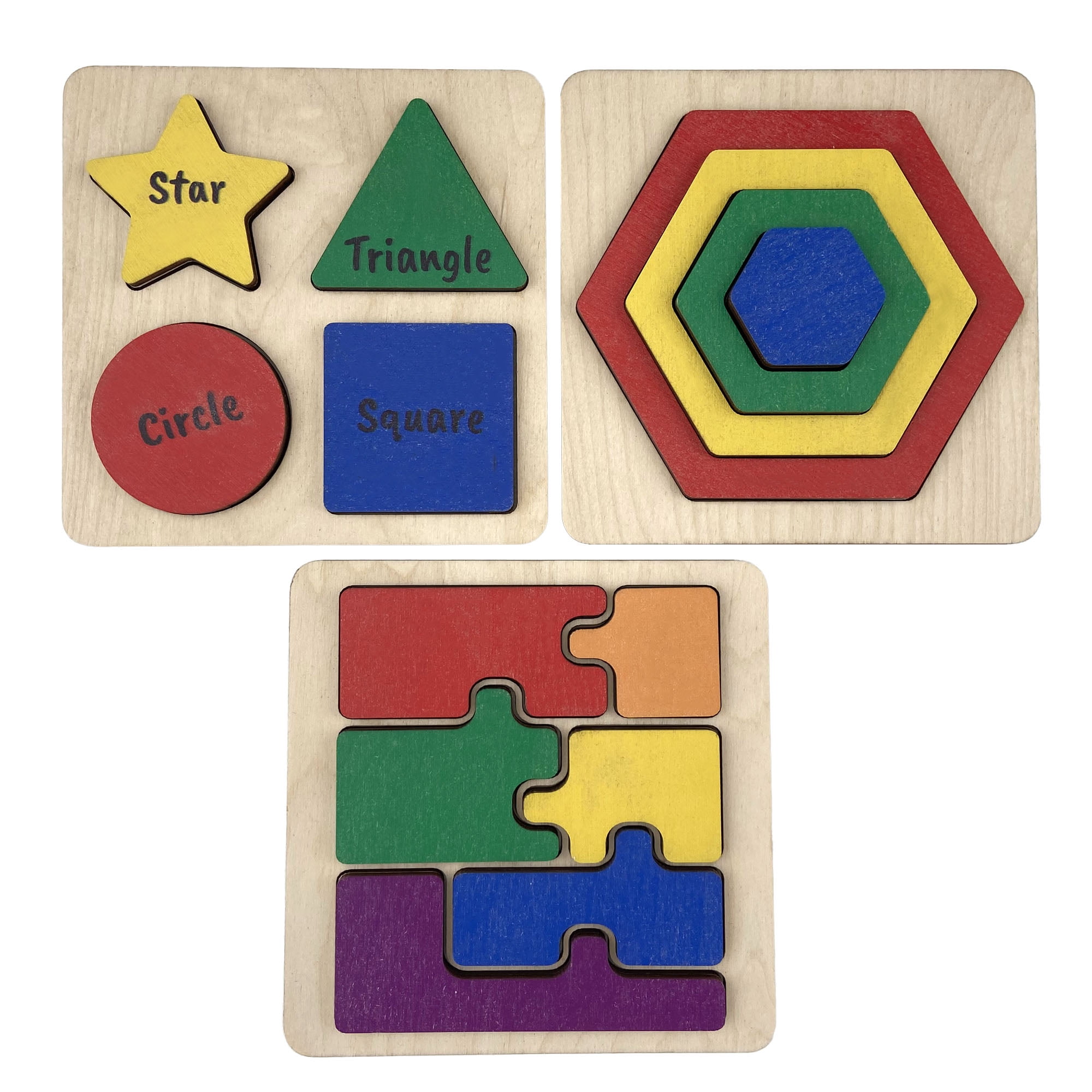 Ambesonne Colors and Shapes Wooden Puzzle Set of 3 Chunky Pieces ...