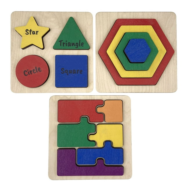 Ambesonne Colors and Shapes Wooden Puzzle Set of 3 Chunky Pieces ...
