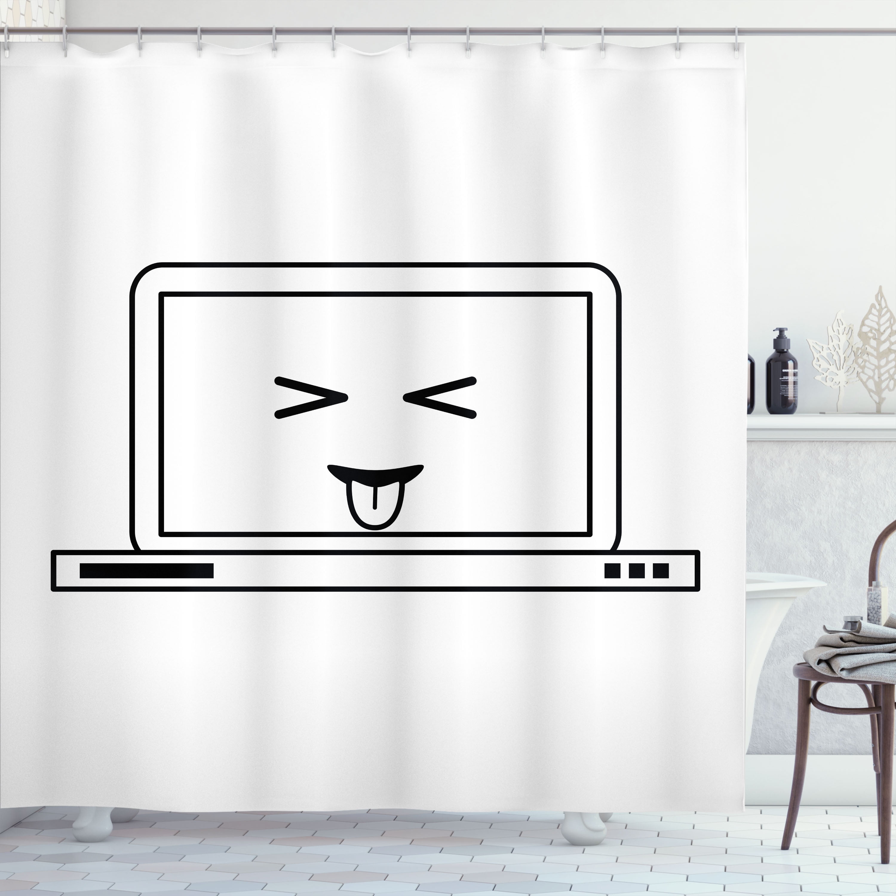 Ambesonne Comic Shower Curtain, Whimsical Laptop Line Art, 69"Wx70"L ...