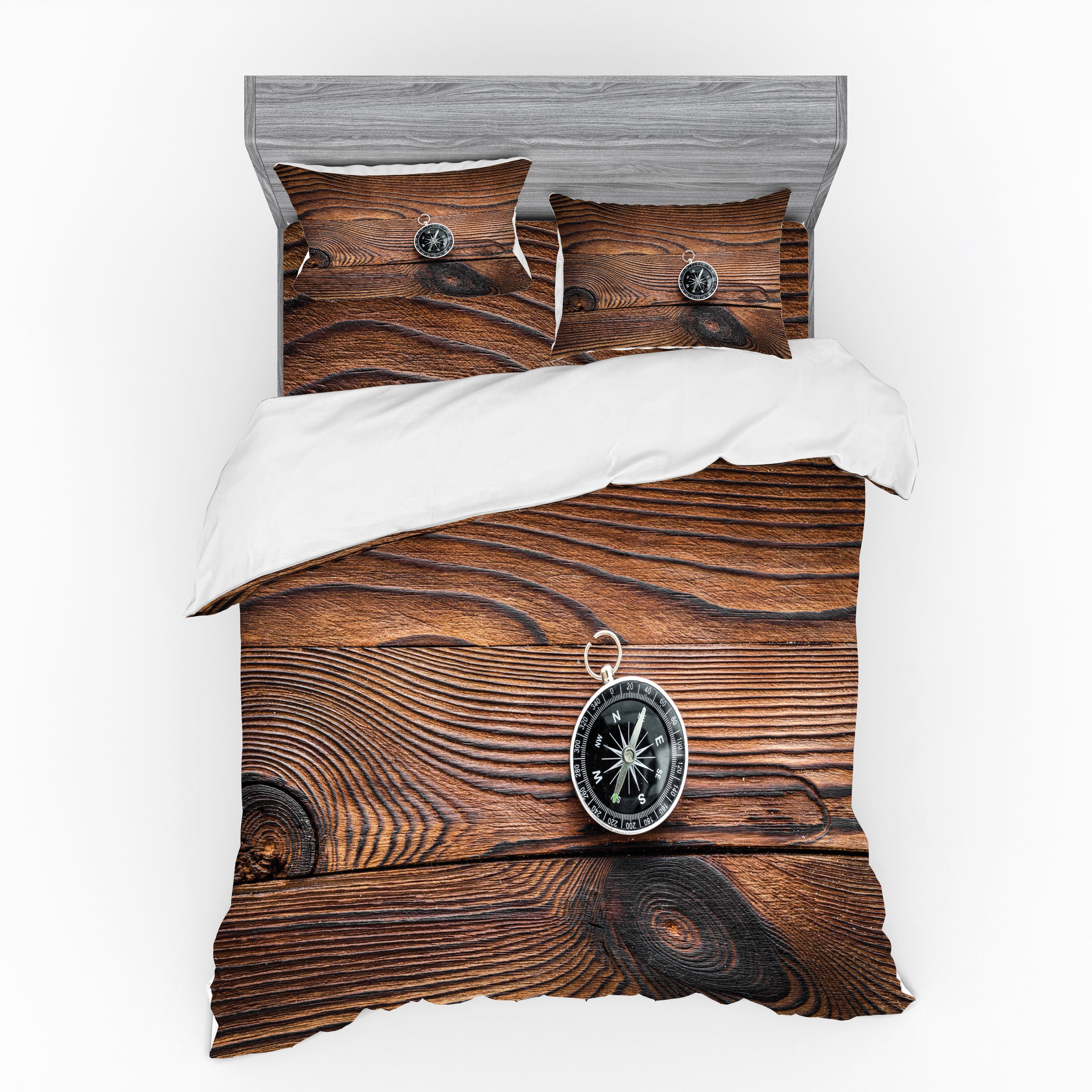 Ambesonne Compass Bedding Set 4 Pcs, Navigator Tool on Wooden, Queen ...