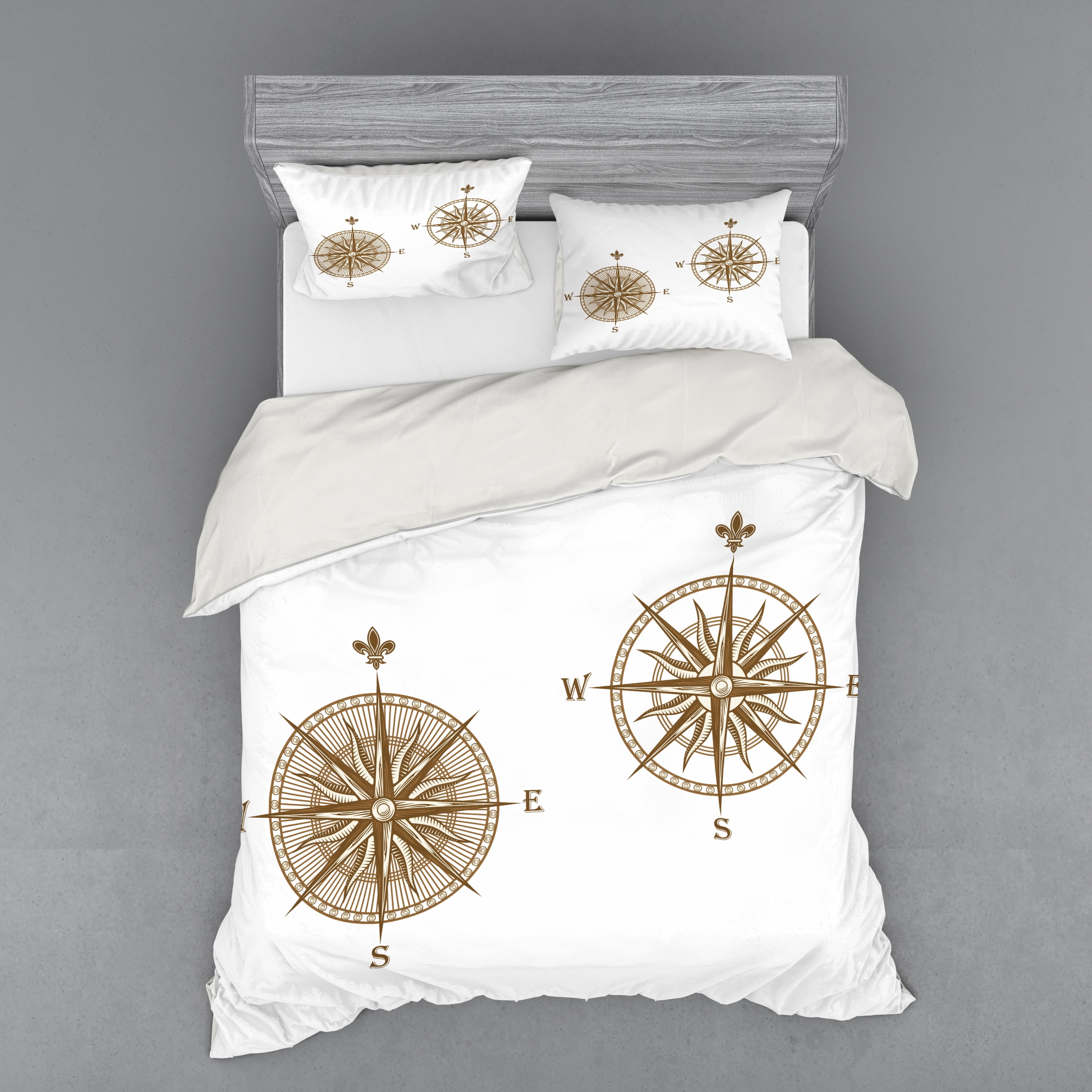 Ambesonne Compass Bedding Set 4 Pcs, Sailing Marine, Queen, Pale Brown ...