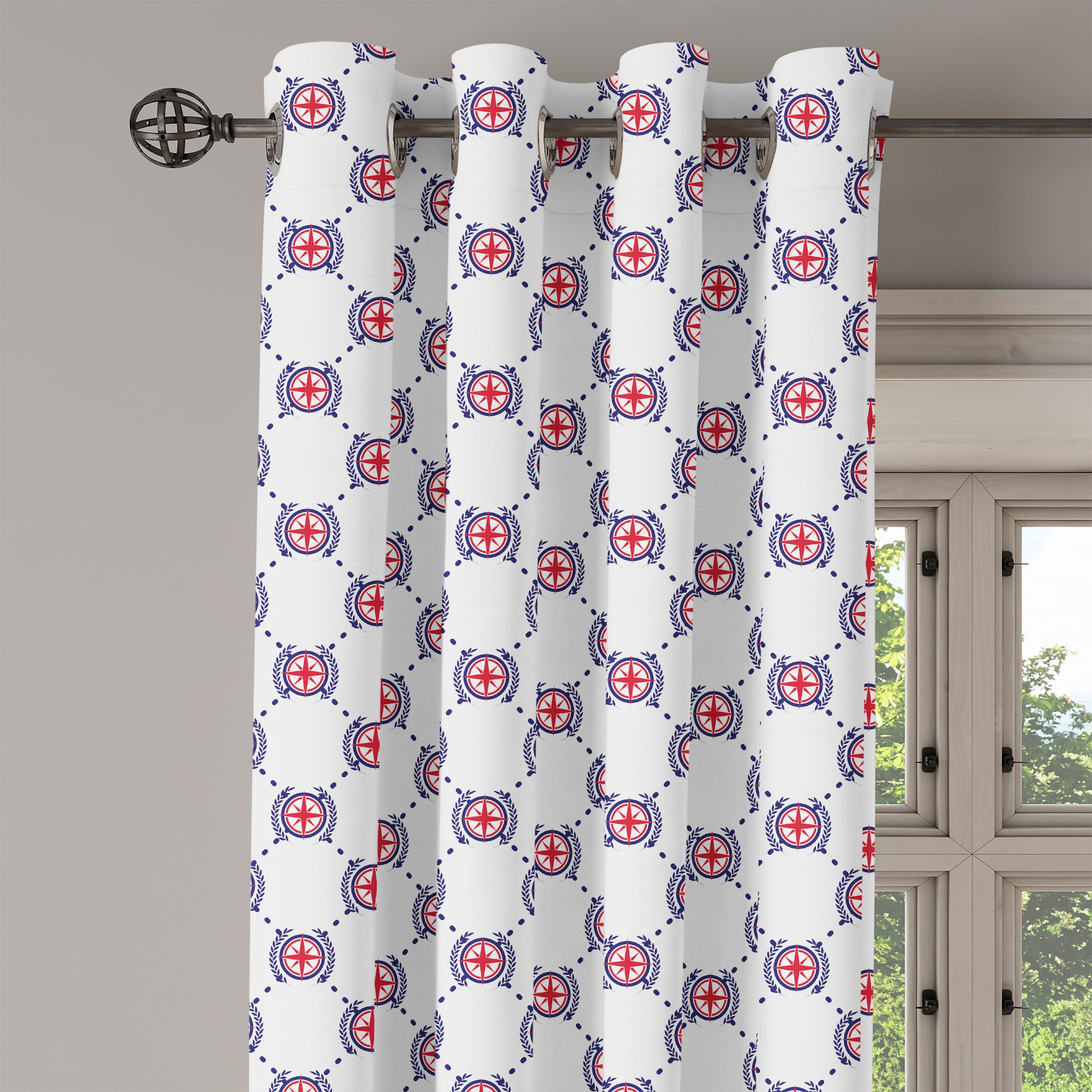 Ambesonne Compass Grommet Curtain Single Panel, Diamond Windrose Leaf ...