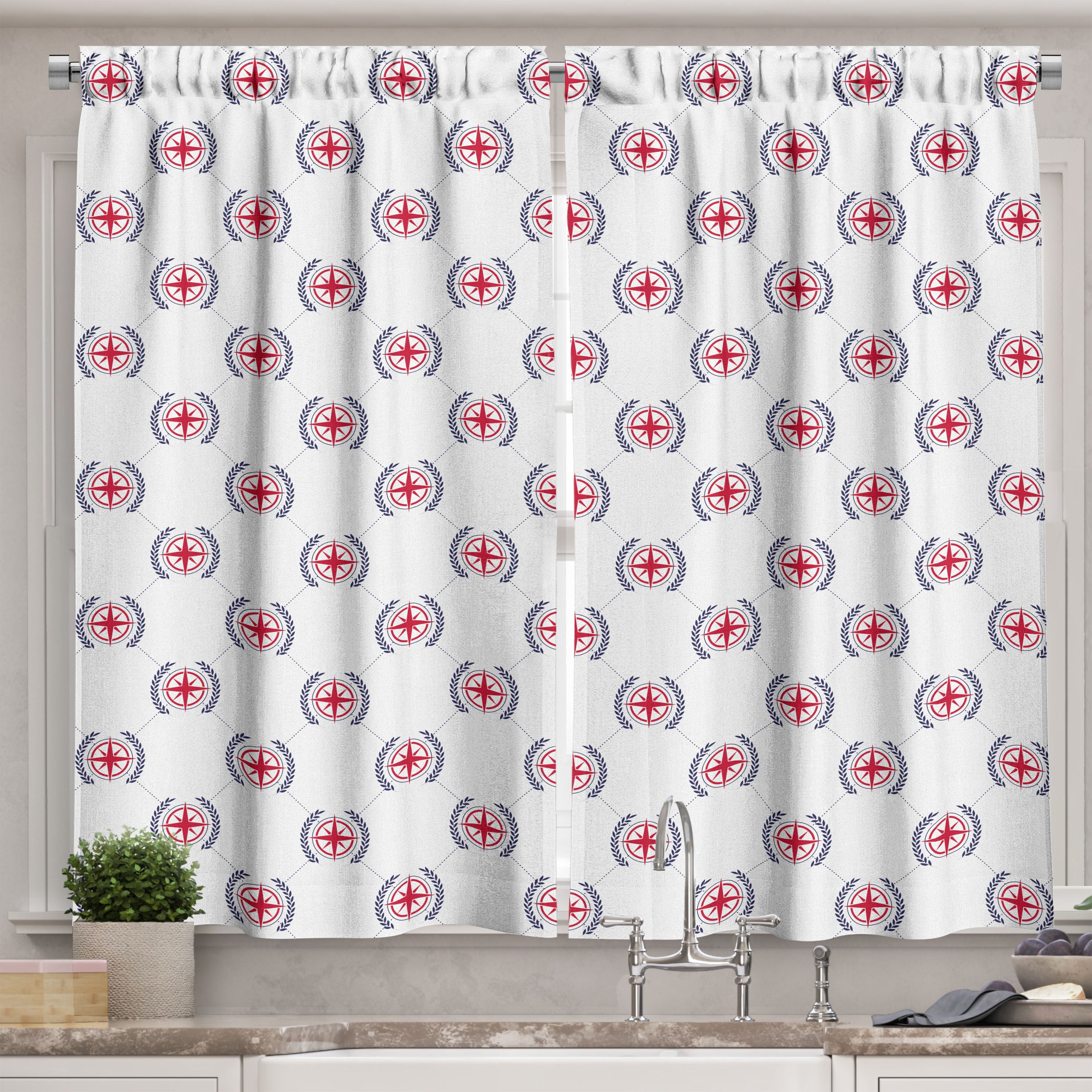 Ambesonne Compass Kitchen Curtains, Diamond Windrose Leaf, 55"x39 ...