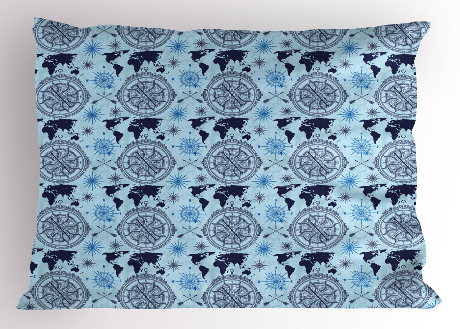 Ambesonne Compass Pillow Sham, World Map Arrow Pattern, 26" X 20", Pale ...