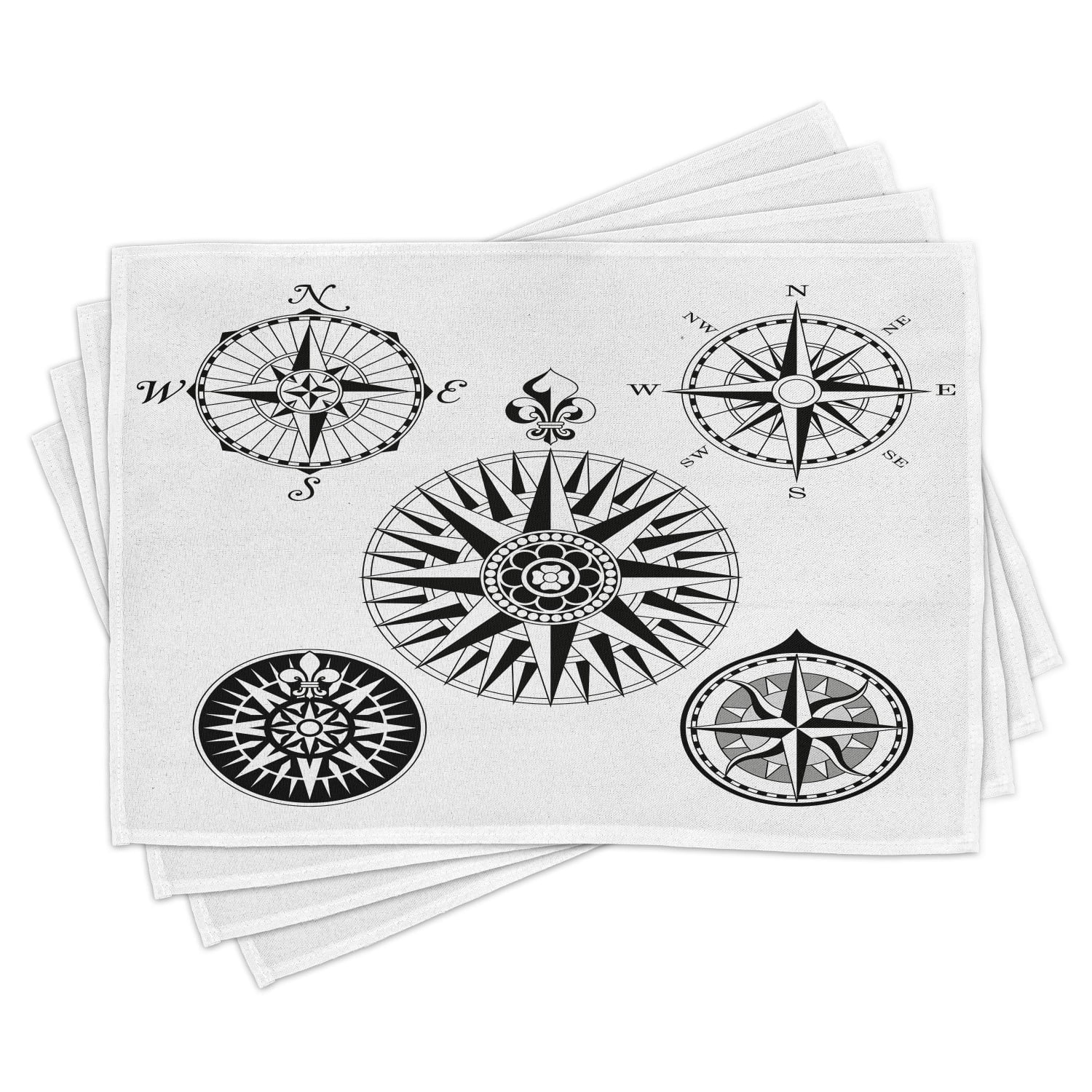 Ambesonne Compass Place Mats Set of 4, 5 Windroses Angles, Standard ...