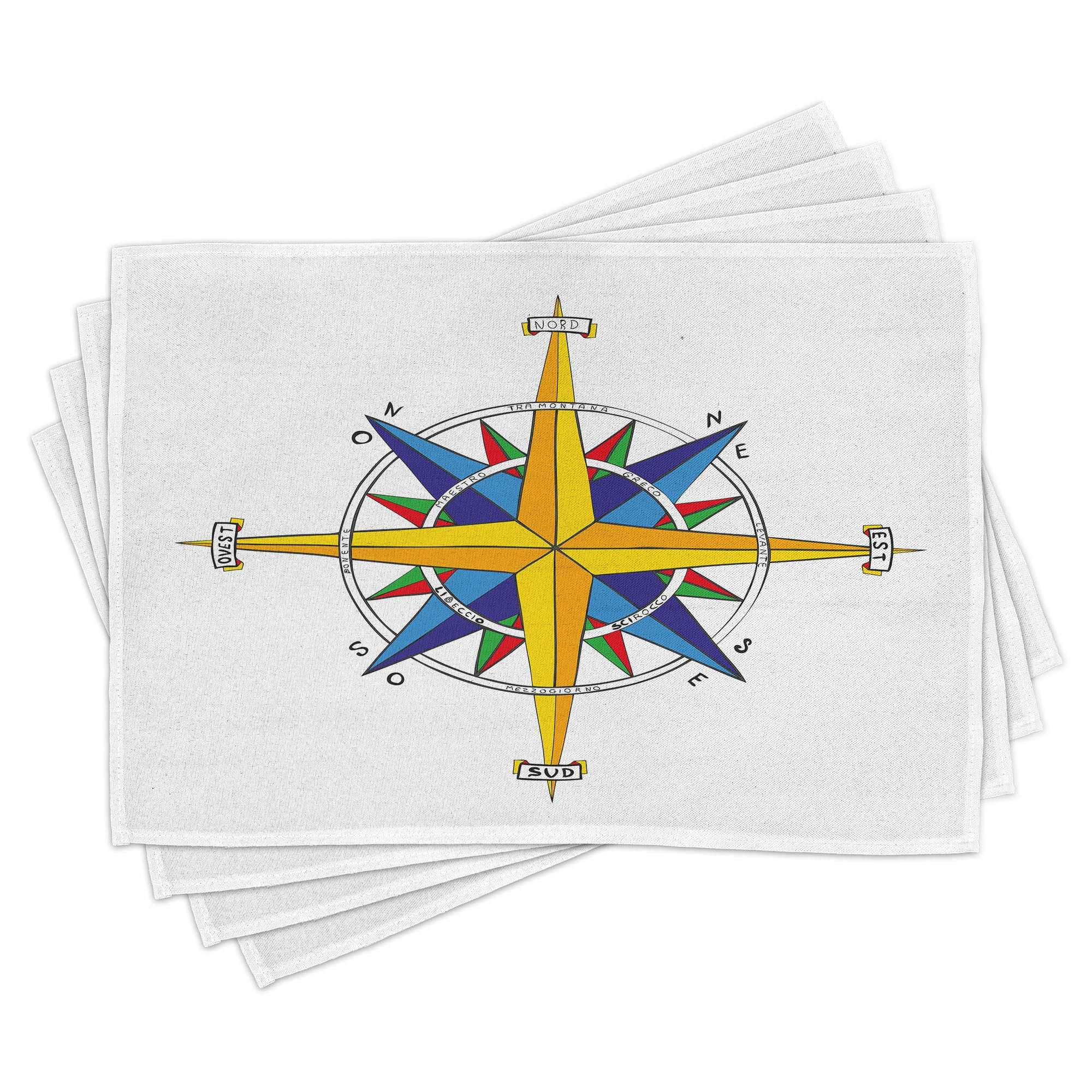 Ambesonne Compass Place Mats Set of 4, Colorful Marine Life, Standard ...