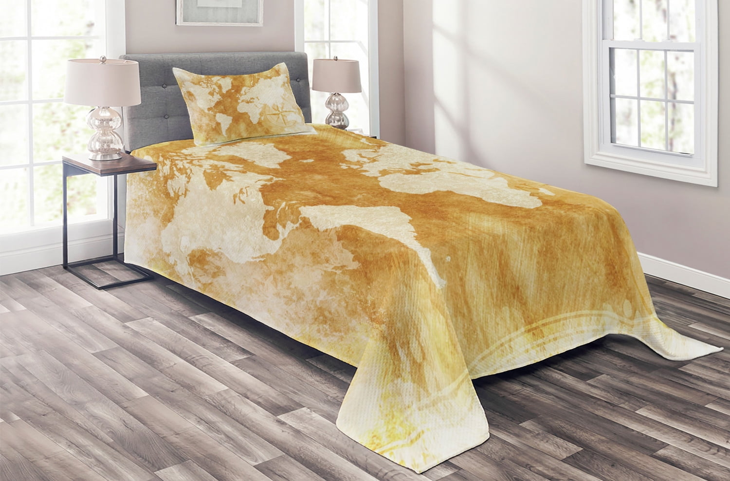 Ambesonne Compass Quilted Coverlet 2 Pcs, Old Fashioned World Map, Twin ...