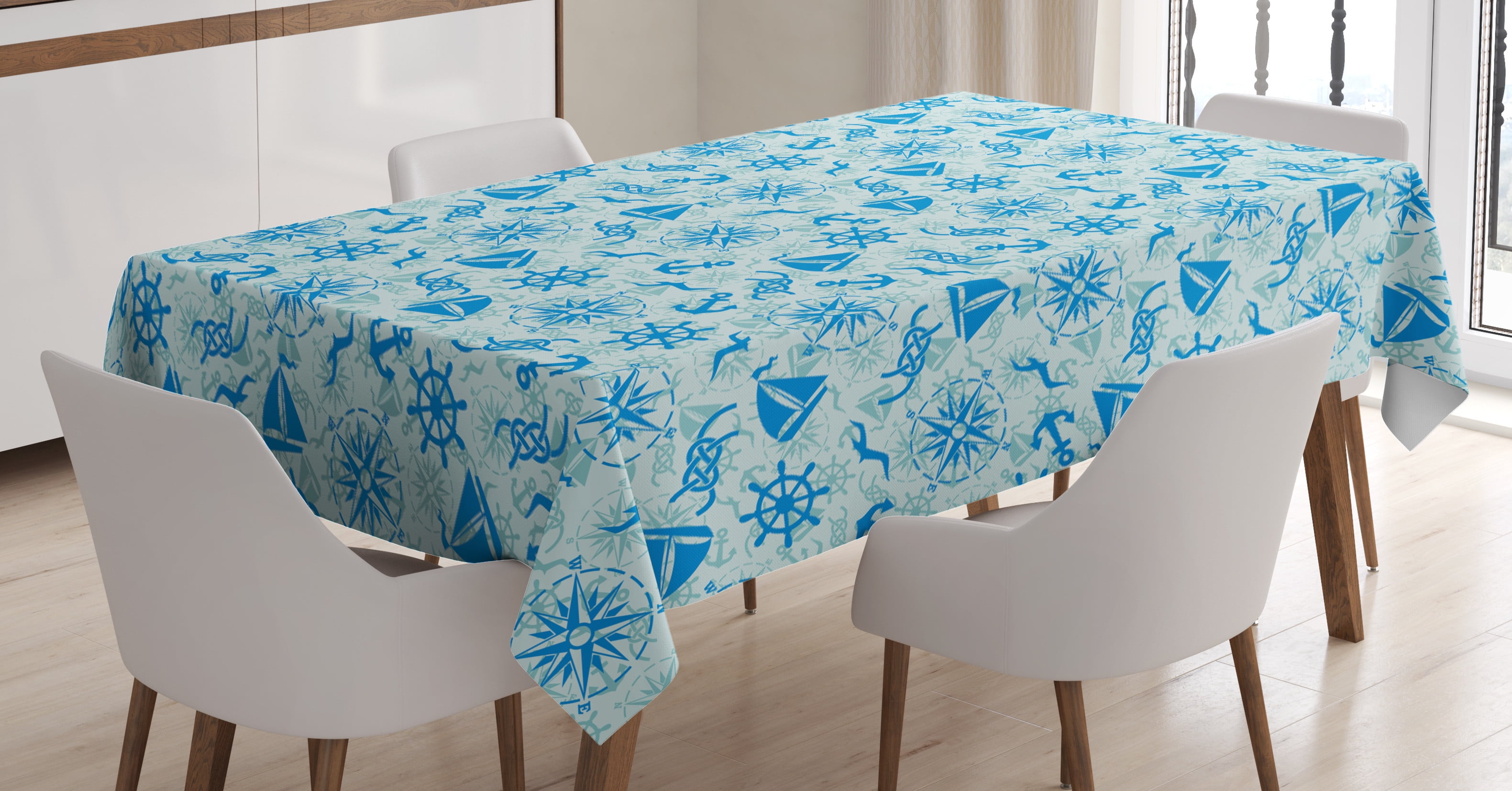 Ambesonne Compass Tablecloth Rectangular Table Cover, Nautical Seagull ...