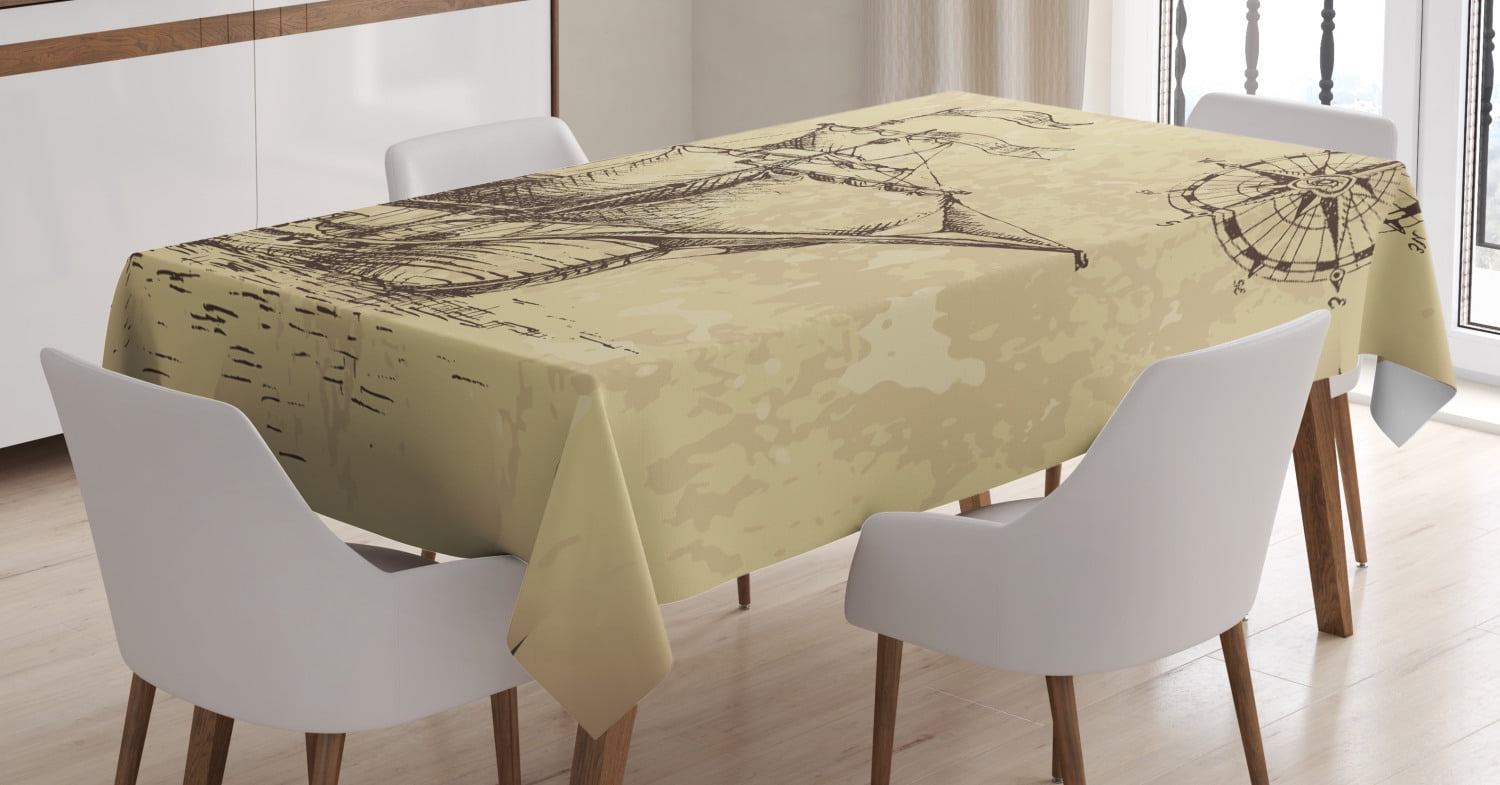 Ambesonne Compass Tablecloth Rectangular Table Cover, Old Paper Ship ...