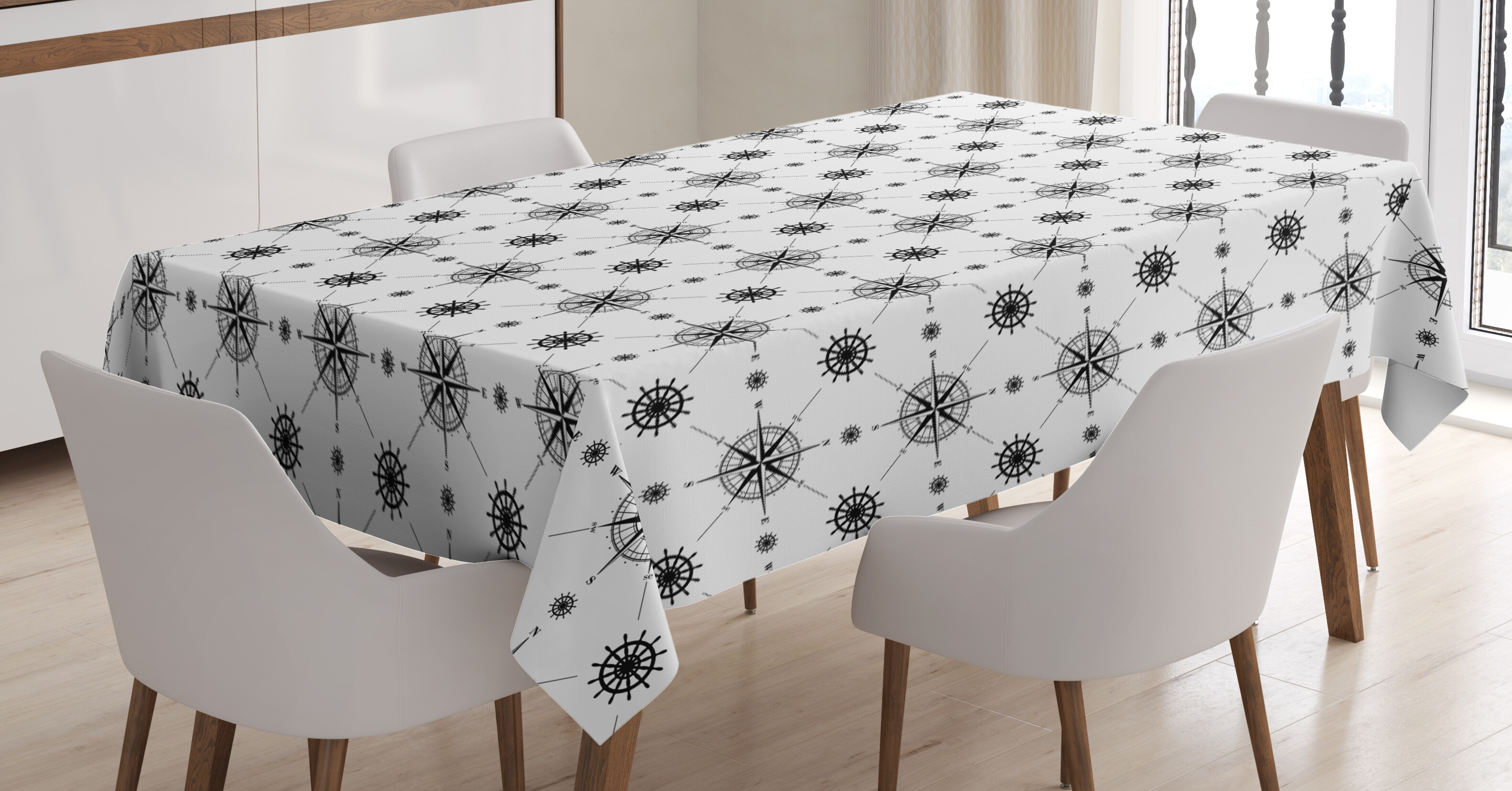 Ambesonne Compass Tablecloth Rectangular Table Cover, Windrose and ...