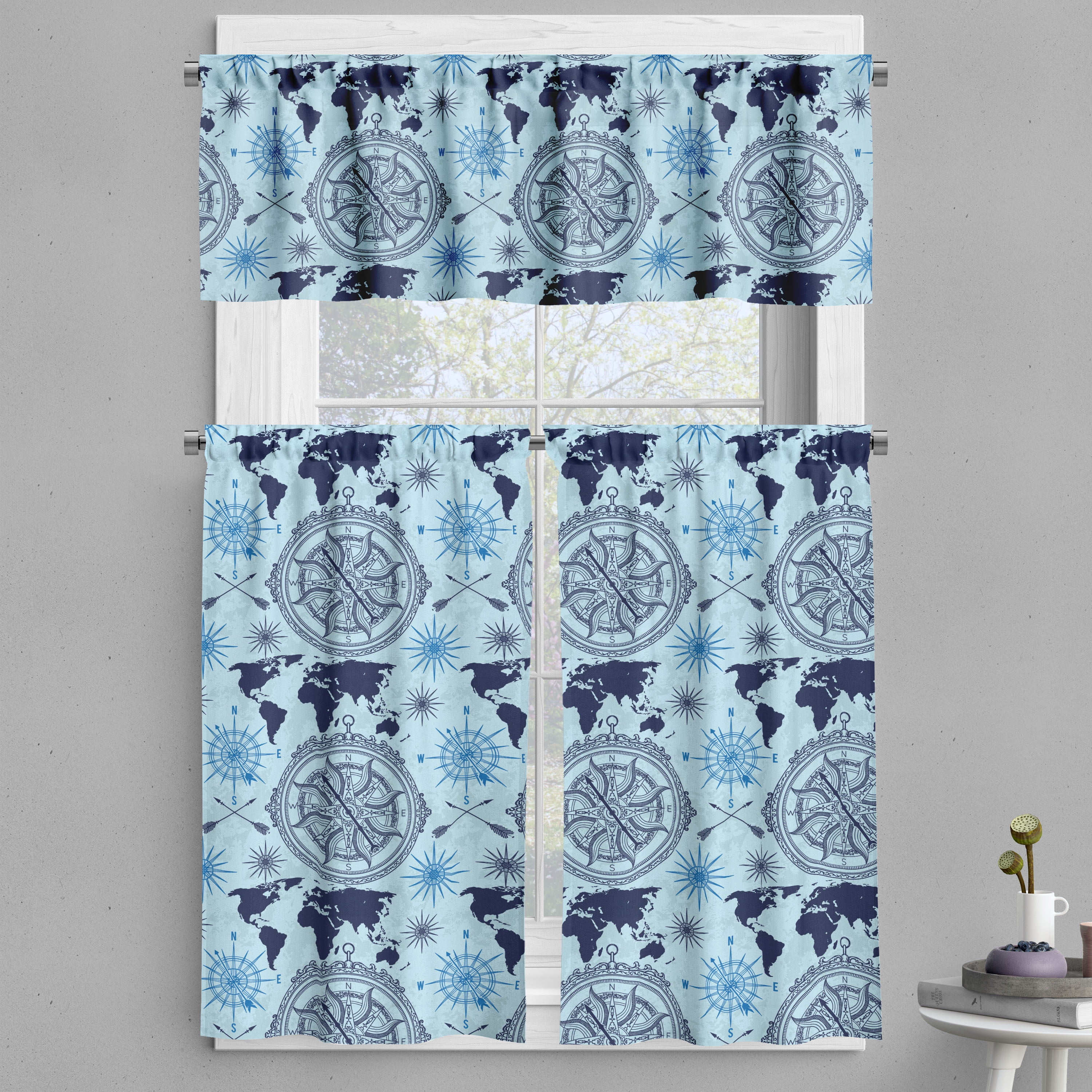 Ambesonne Compass Valance & Curtain, World Map Arrow Pattern, 55"x30 ...