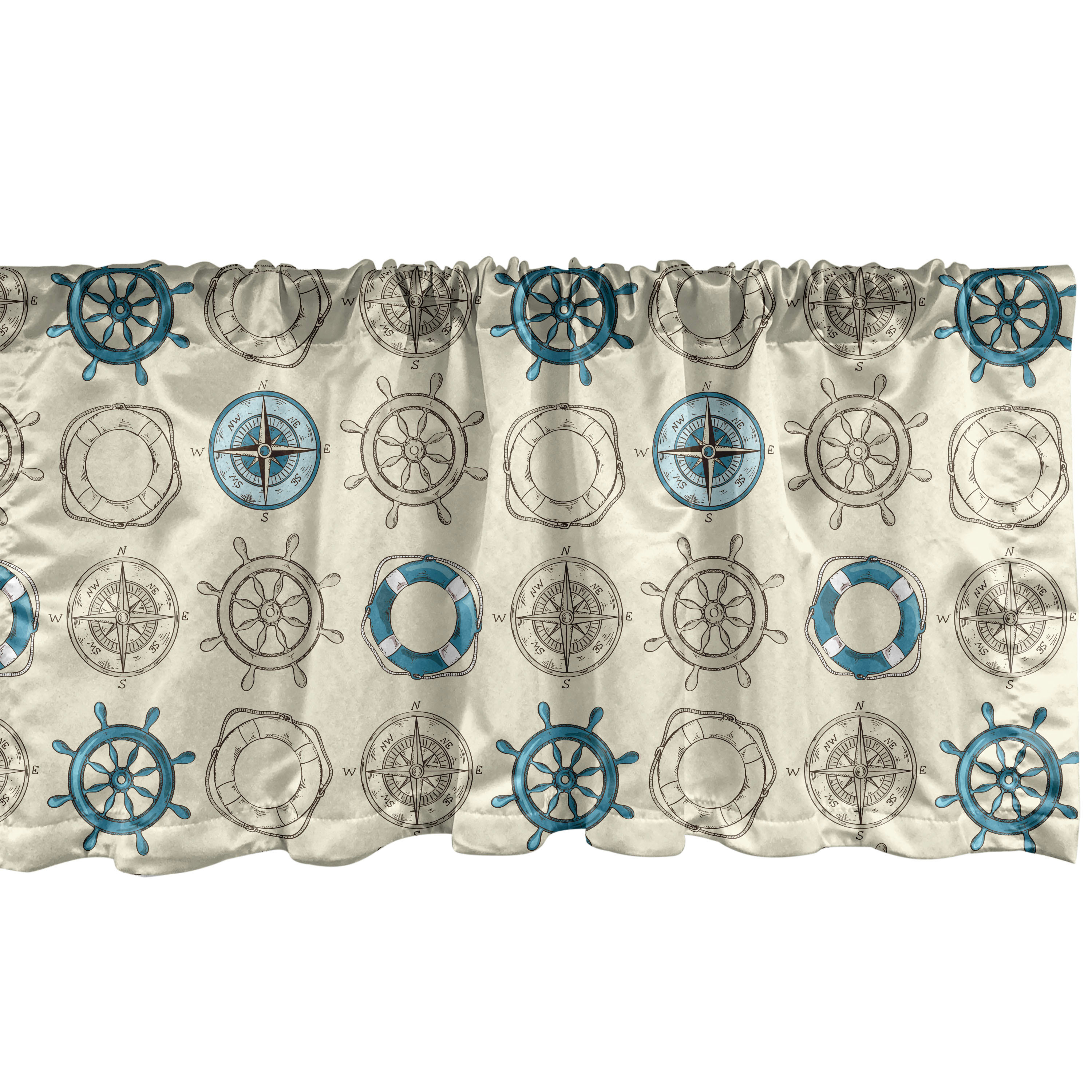 Ambesonne Compass Window Valance, Marine Inspired Retro, 54" X 18 ...
