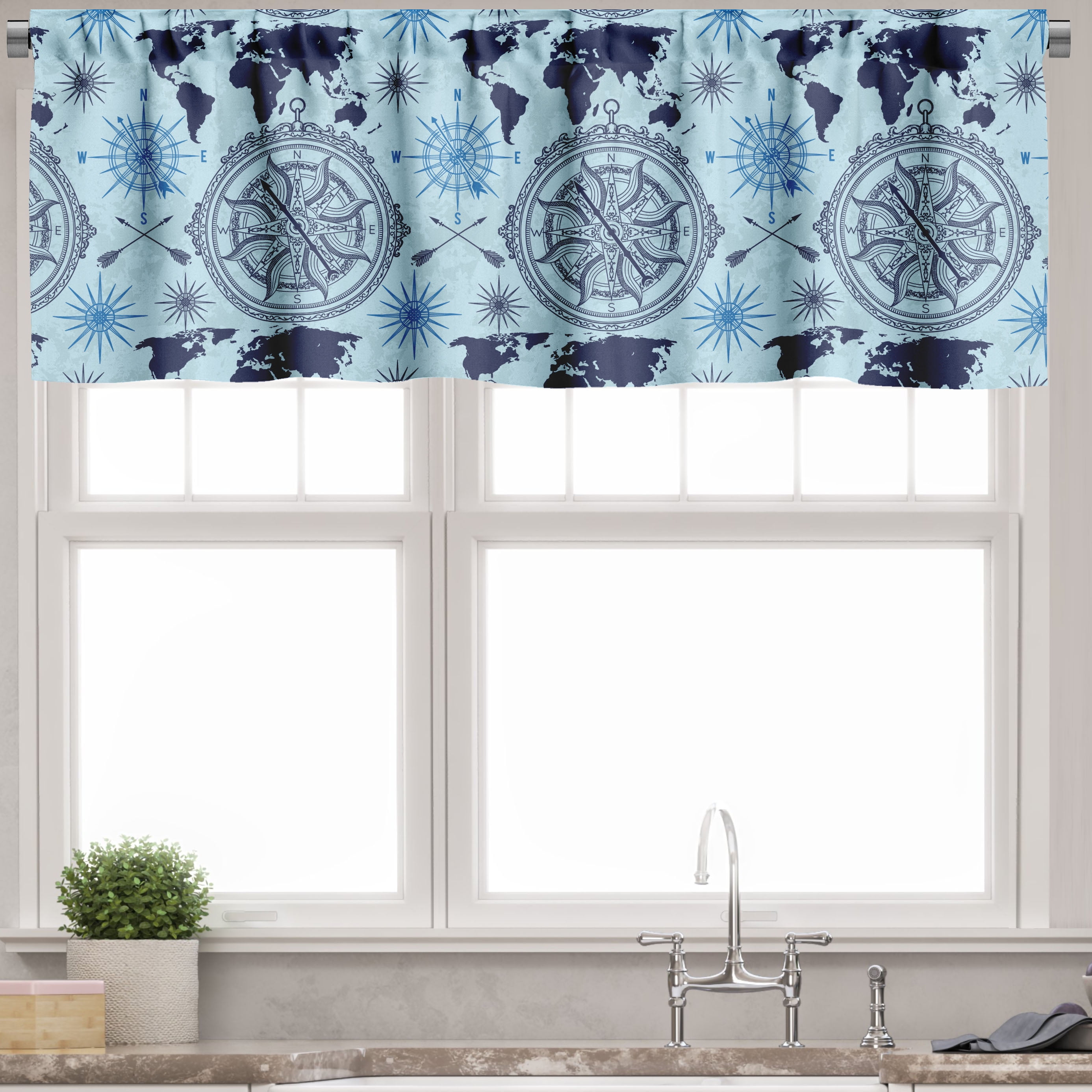Ambesonne Compass Window Valance, World Map Arrow Pattern, 42" x 12 ...