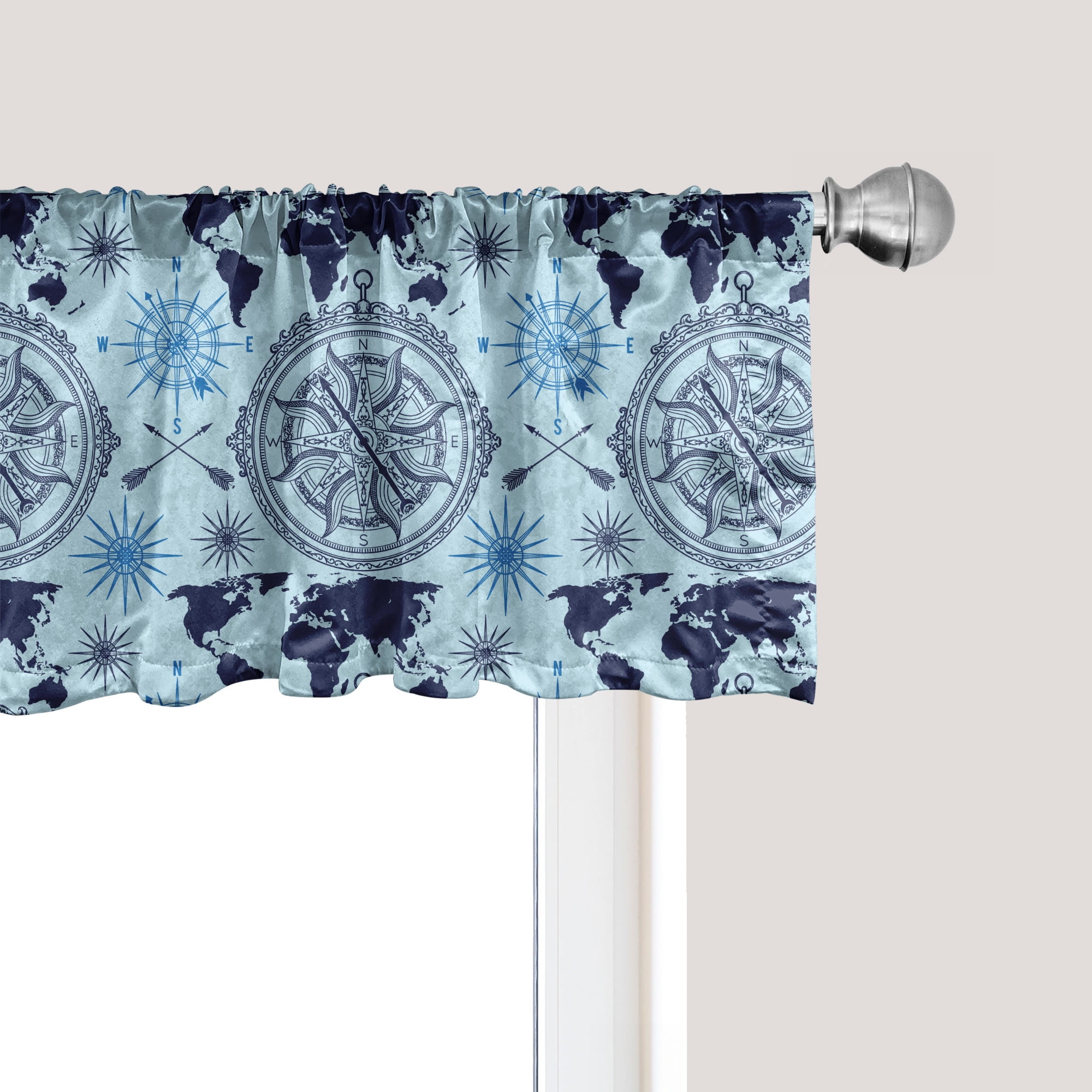 Ambesonne Compass Window Valance, World Map Arrow Pattern, 42" x 12 ...