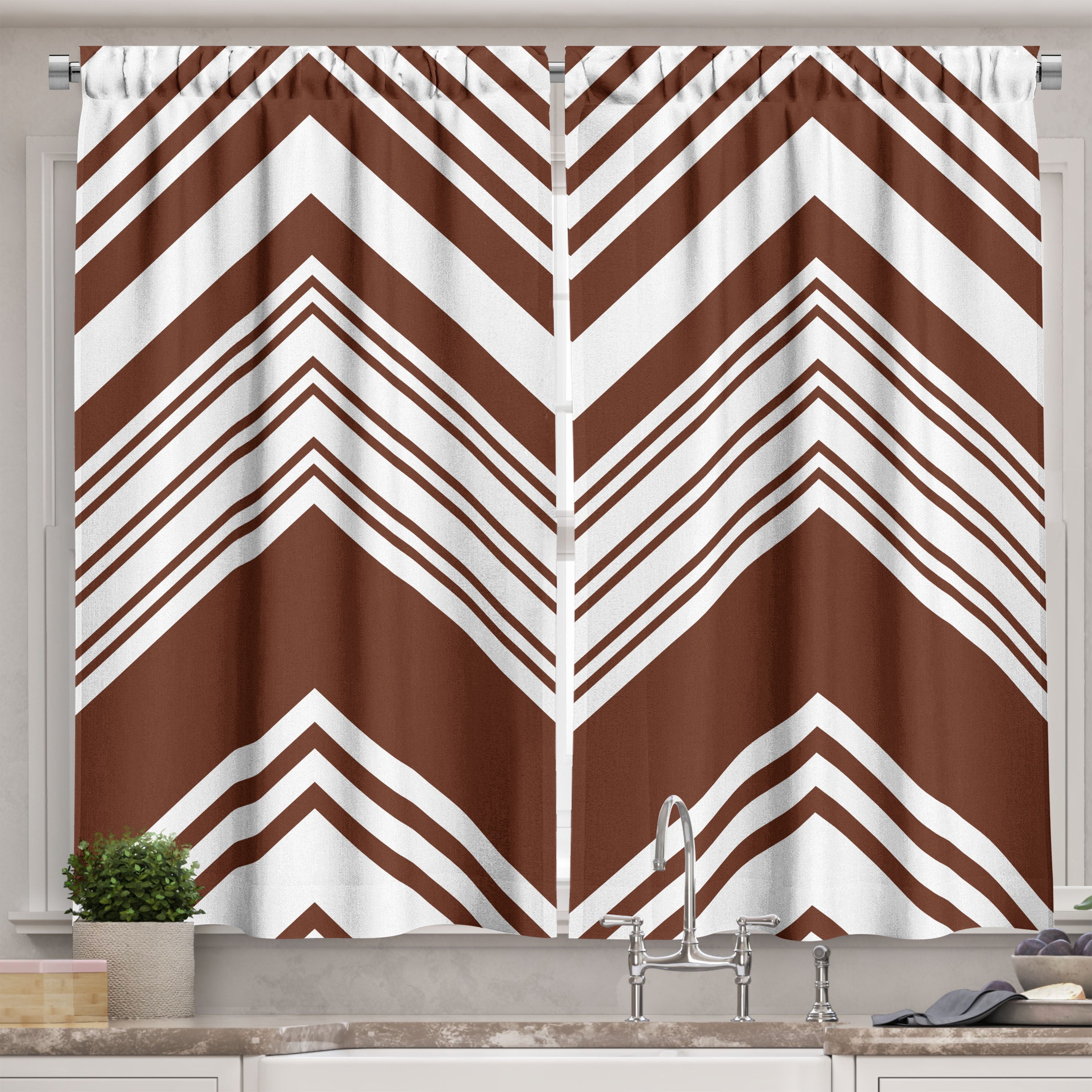 Ambesonne Contemporary Kitchen Curtains, Chevron Zigzag Design, 55"x36 ...