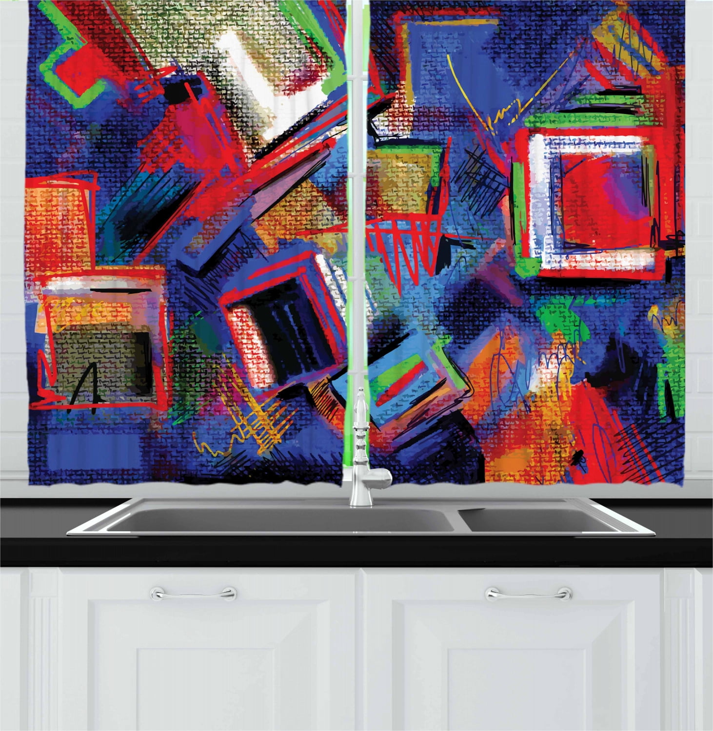 Ambesonne Contemporary Kitchen Curtains, Modern Art Picture, 55"x39 ...