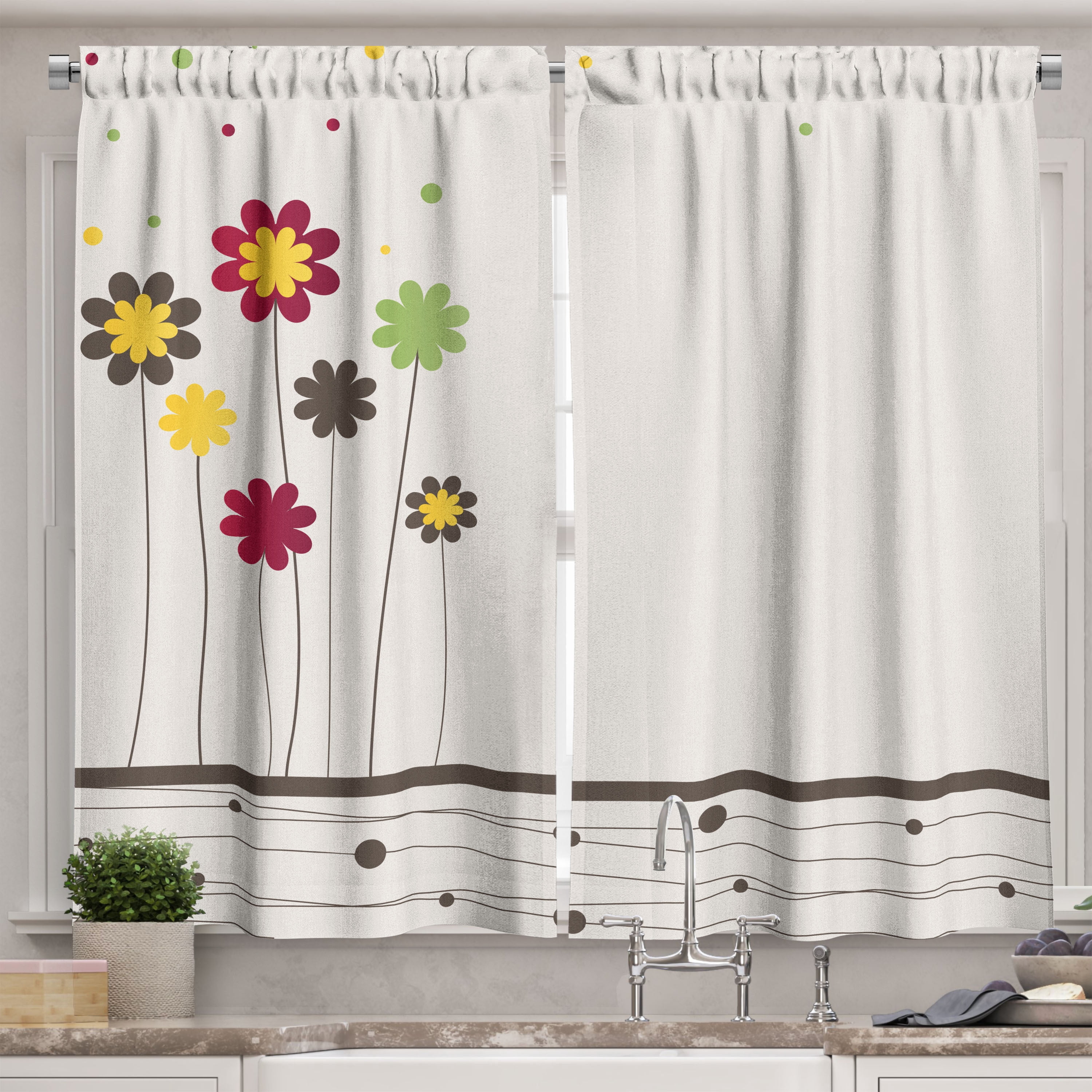 Ambesonne Contemporary Kitchen Curtains, Spring Field Art, 55"x39 ...
