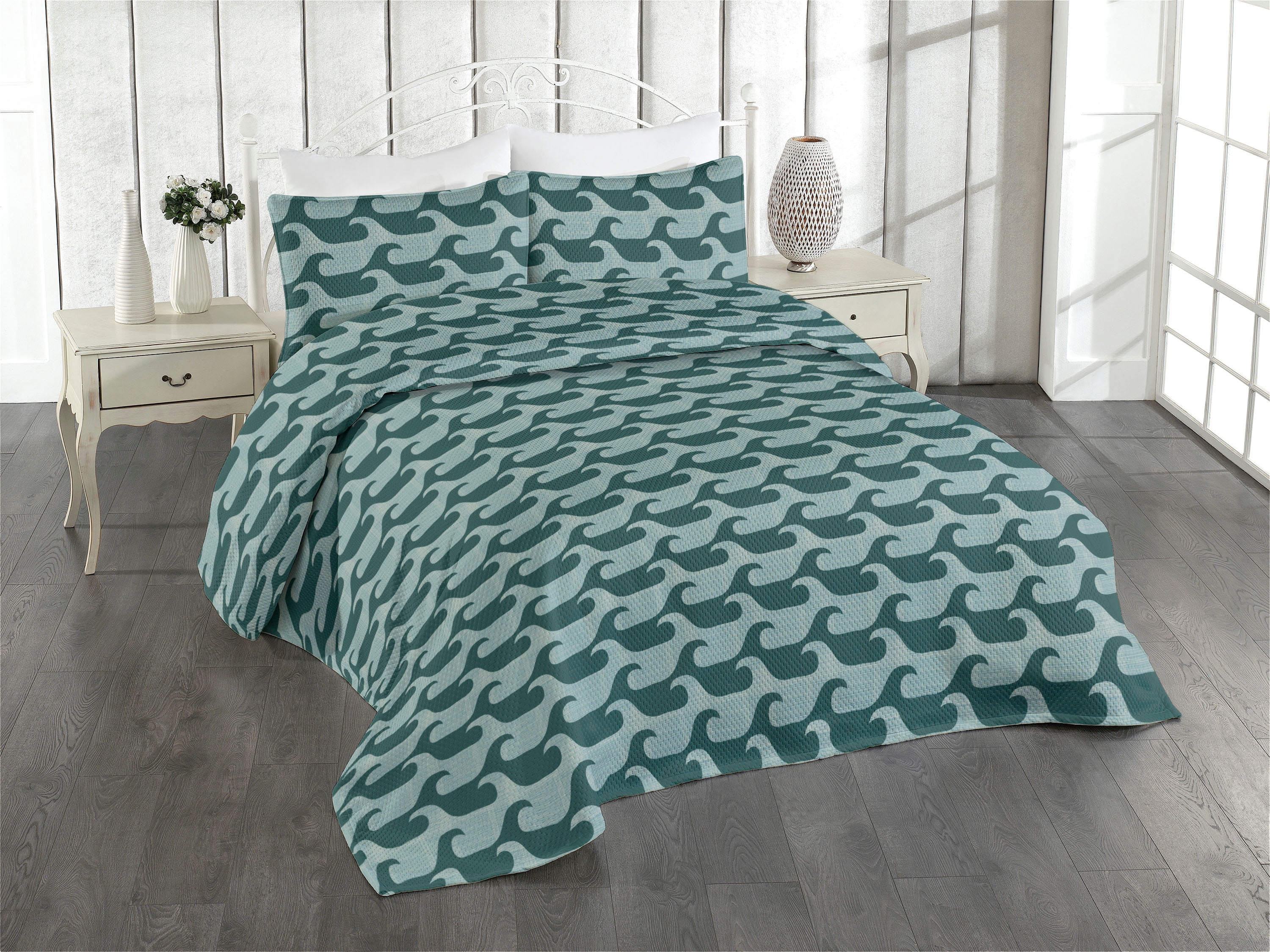 Ambesonne Contemporary Quilted Bedspread Set 3 Pcs, Abstract Wave Ocean ...