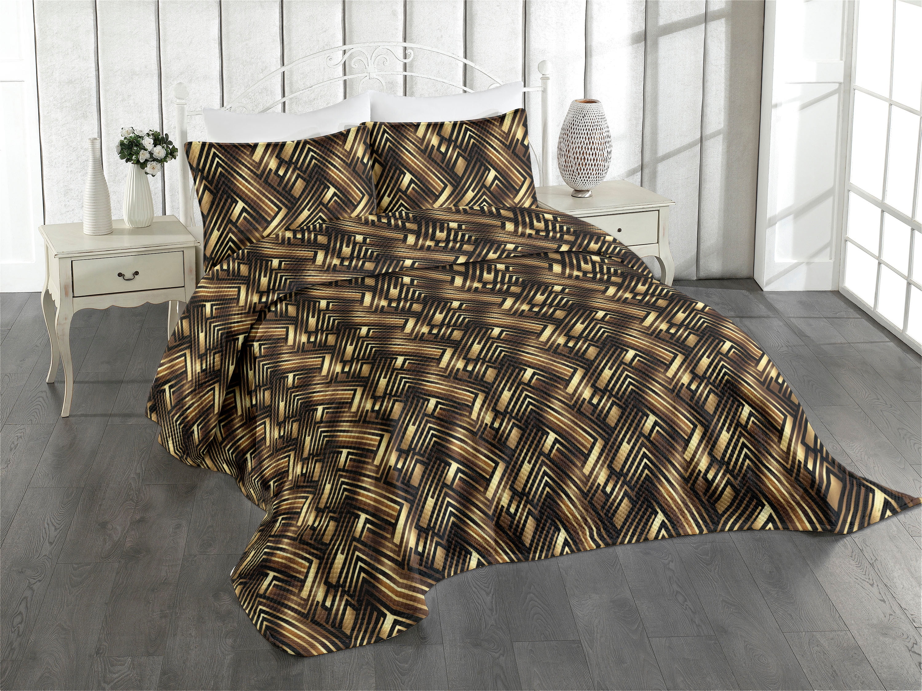 Ambesonne Contemporary Quilted Coverlet 2 Pcs, Abstract Lines Stripes ...