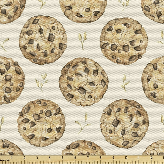 Ambesonne Cookie Fabric by the Yard, Circular Motif Watercolor, 3 Yards ...