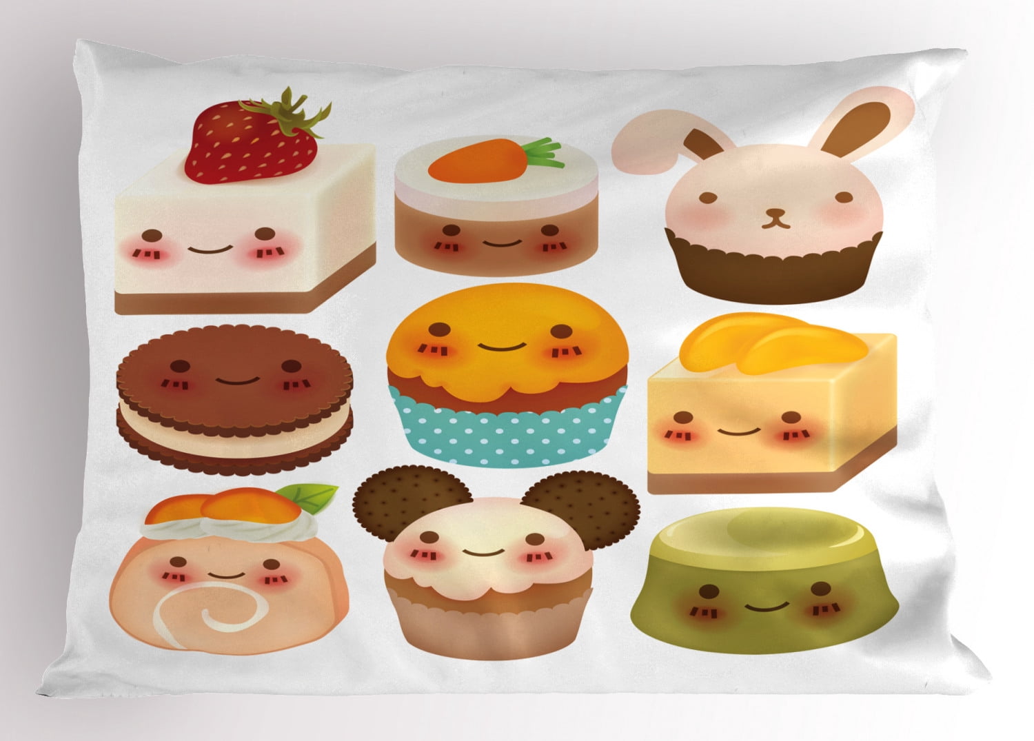 Ambesonne Cookie Pillow Sham, Baked Goods Smiling Kawaii, 26" X 20 ...